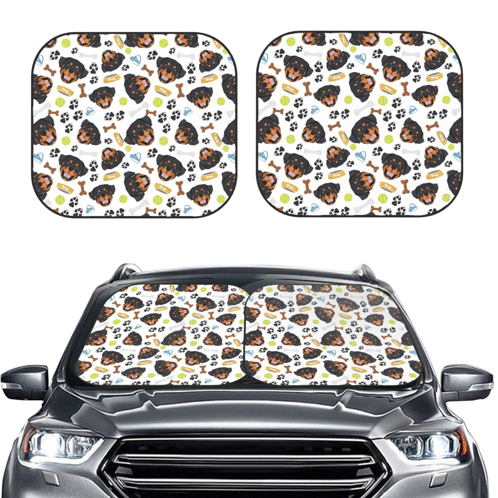Matuu Rottweiler Print 2 Piece Car Windshield Sun Shade Foldable ...
