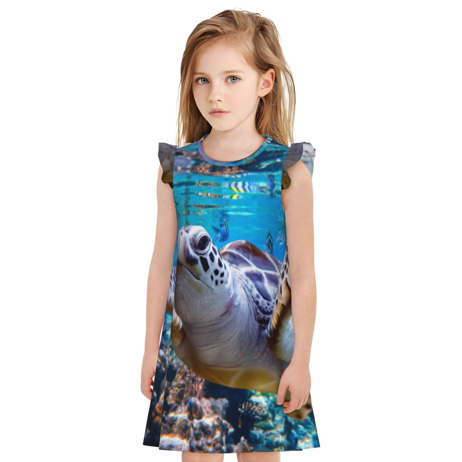 Matuu Sea Turtle Swims for Girls Nightgowns Pajamas Dress,Flutter Short ...