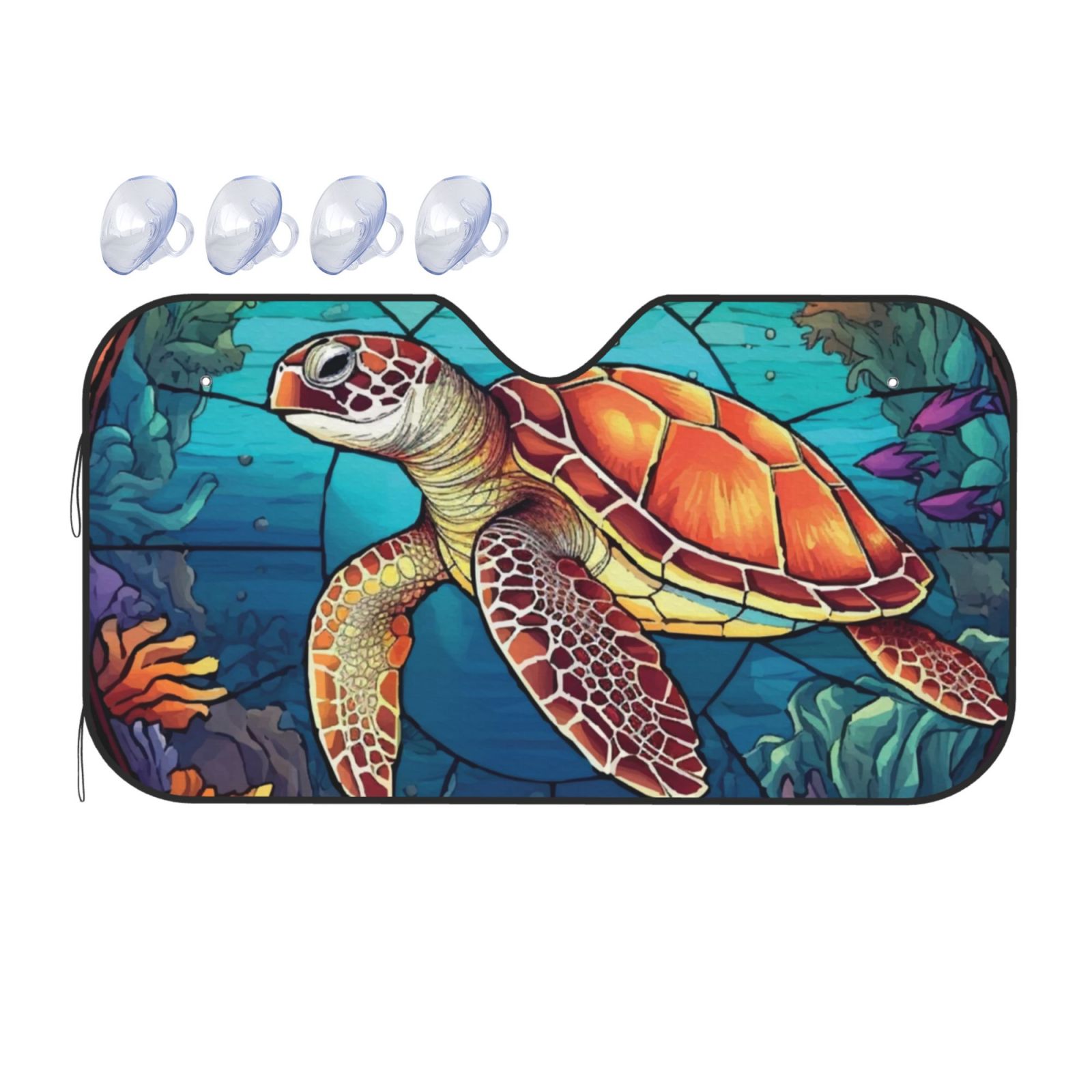 Matuu Sea Turtle in Coral Print Foldable Front Window Car Windshield ...
