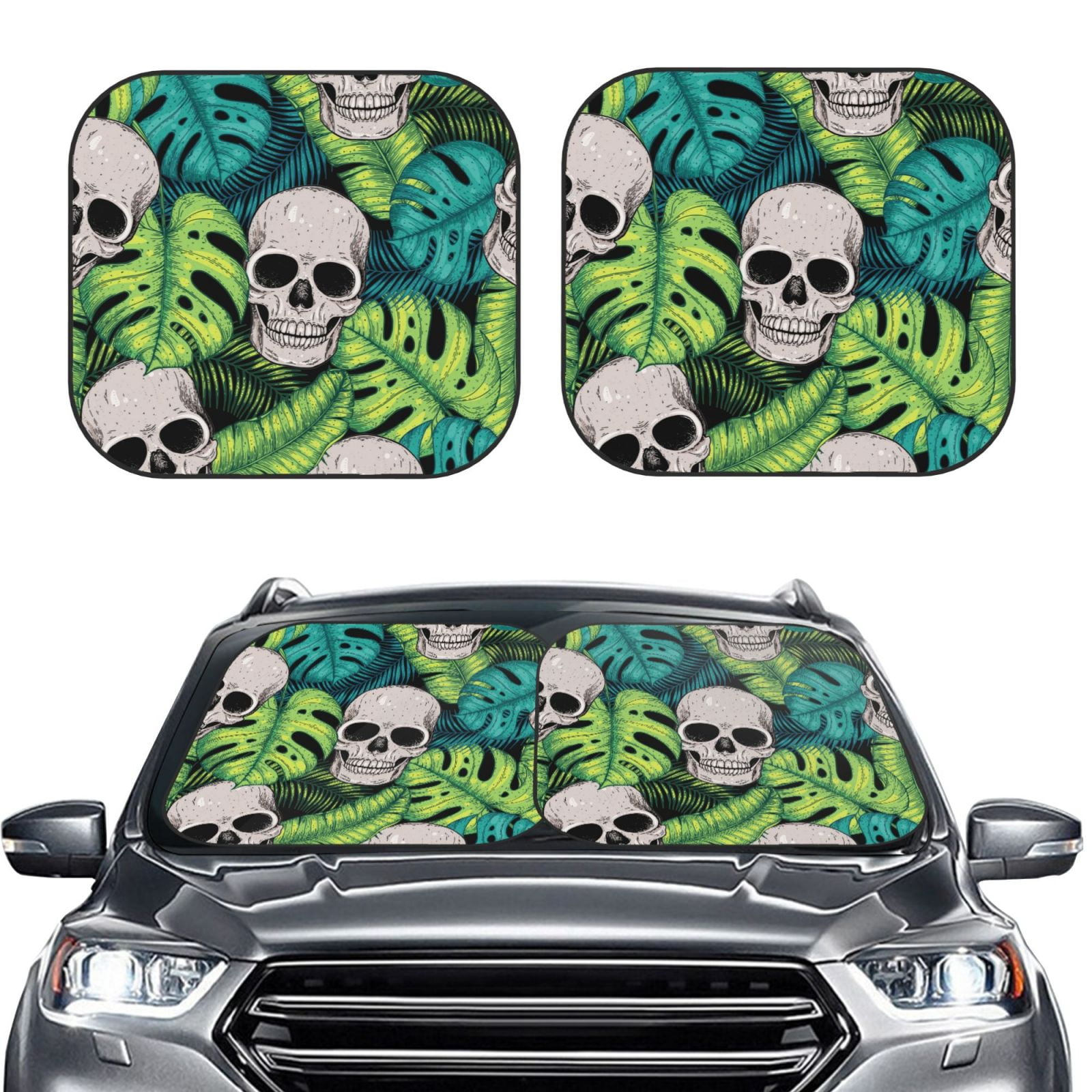 Matuu Skull and Palm Leaves 2 Piece Car Windshield Sun Shade Foldable ...