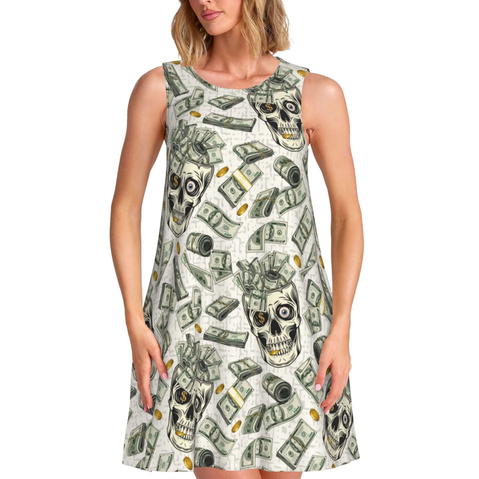 Matuu Skull with Cash for Summer Sleeveless Dress for Women with ...