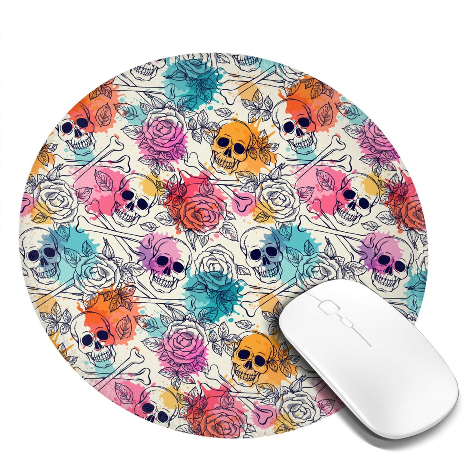 Matuu Skulls and Roses Printed Round Mouse Pad, Non-Slip Ergonomic ...