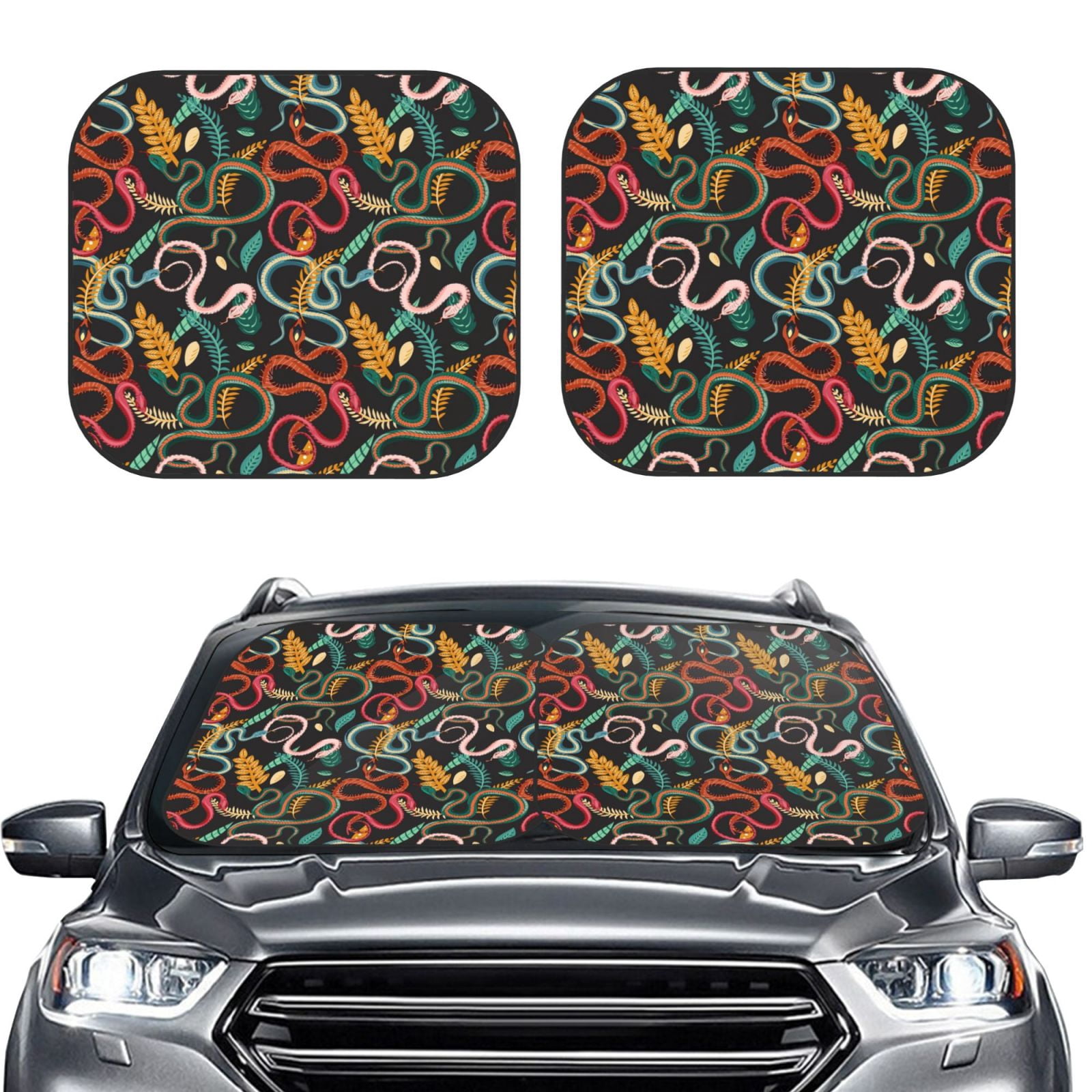 Matuu Snake And Flower Print 2 Piece Car Windshield Sun Shade Foldable ...