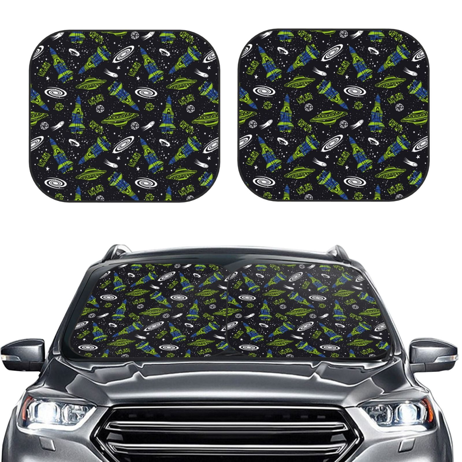 Matuu Space Rockets 2 Piece Car Windshield Sun Shade Foldable | Front ...