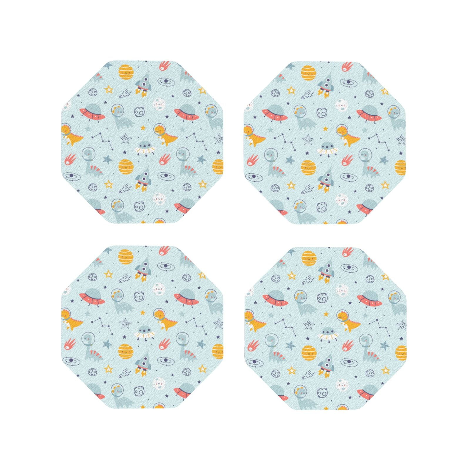 Matuu Space With Dino Astronauts for Cup Coasters Set of 4 Leather ...