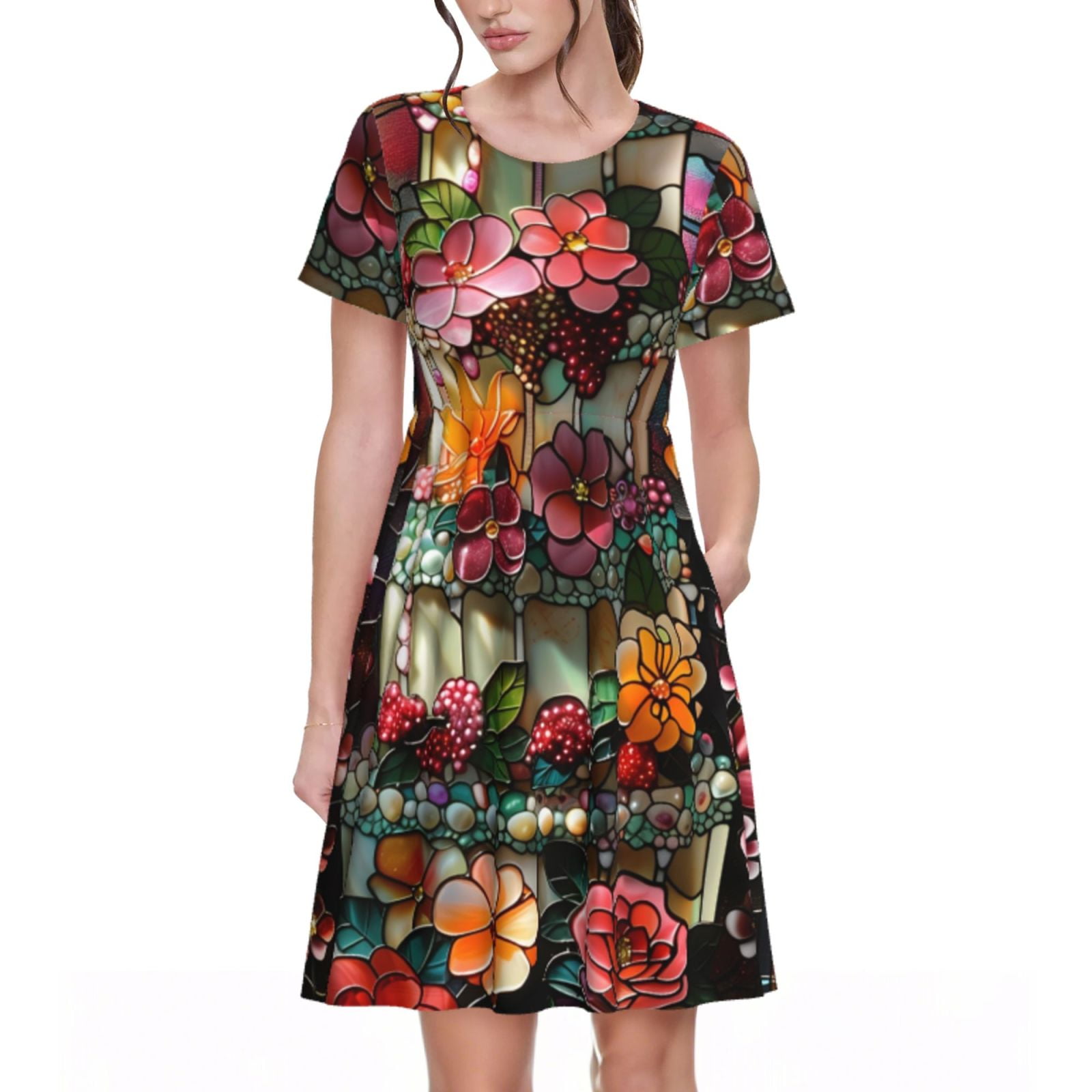 Matuu Stained Glass Floral Cake for Summer Dress for Women with Pockets ...