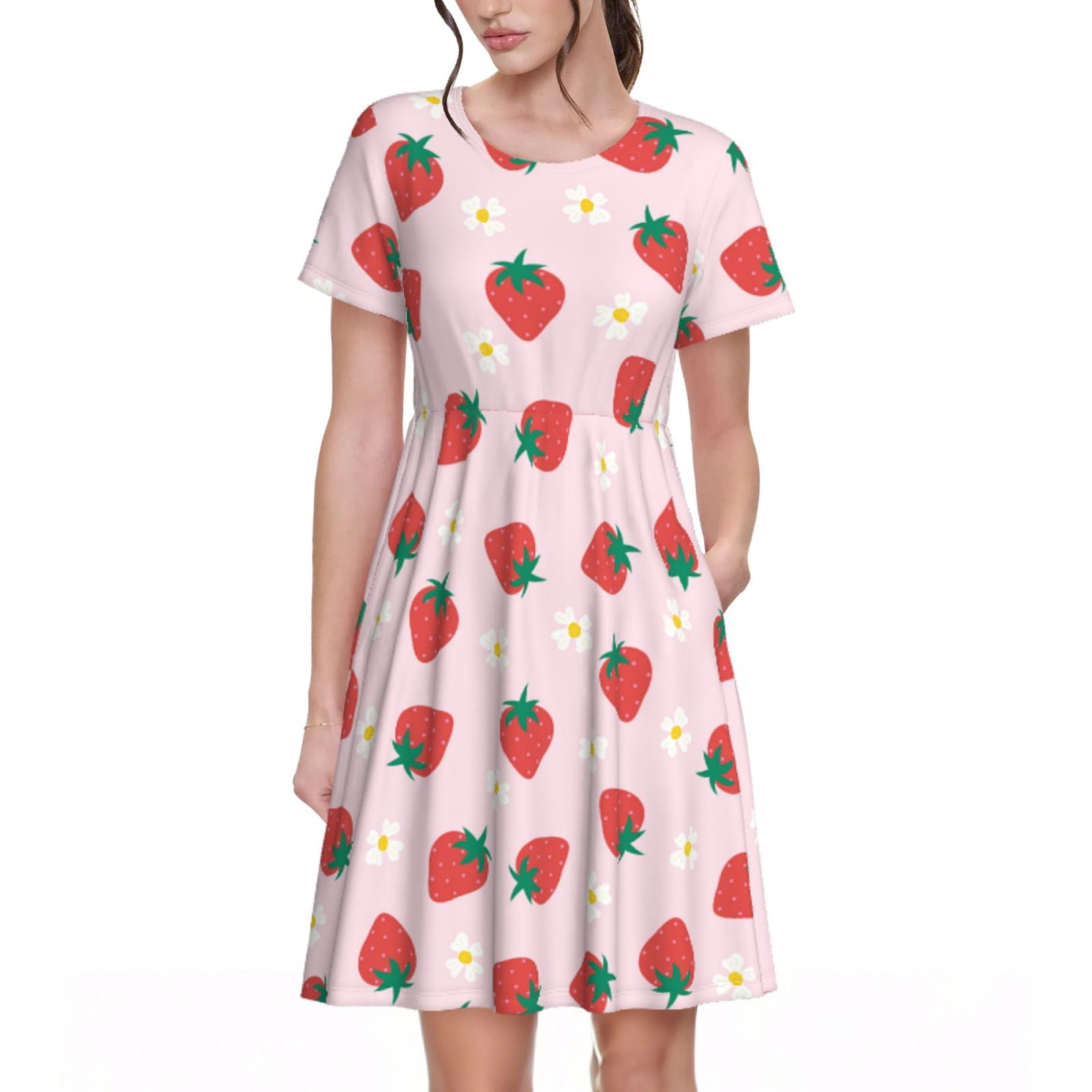 Matuu Strawberry Floral for Summer Dress for Women with Pockets Women’s ...