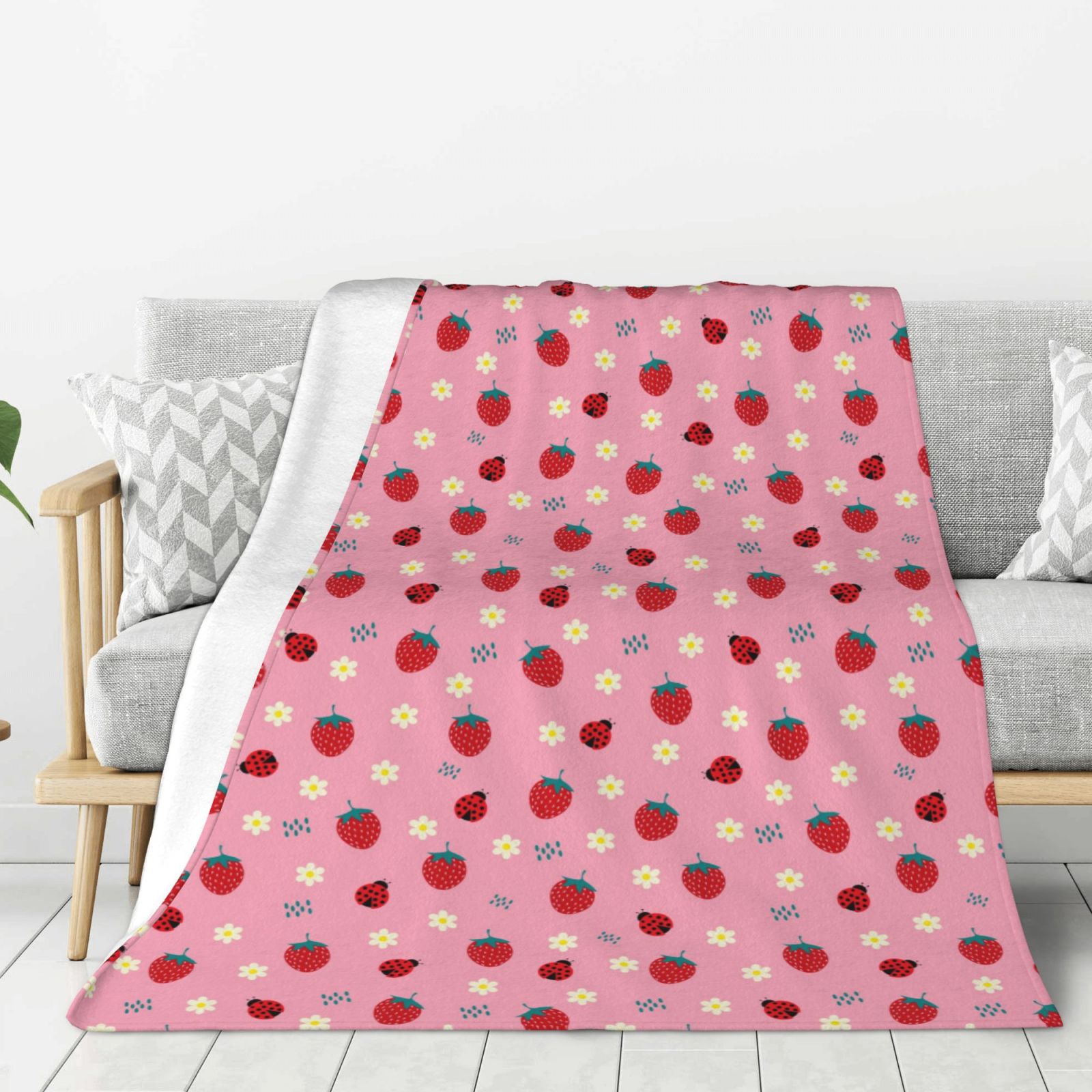 Matuu Strawberry and Ladybugs for Premium Flannel Blanket, Ultra-Soft ...