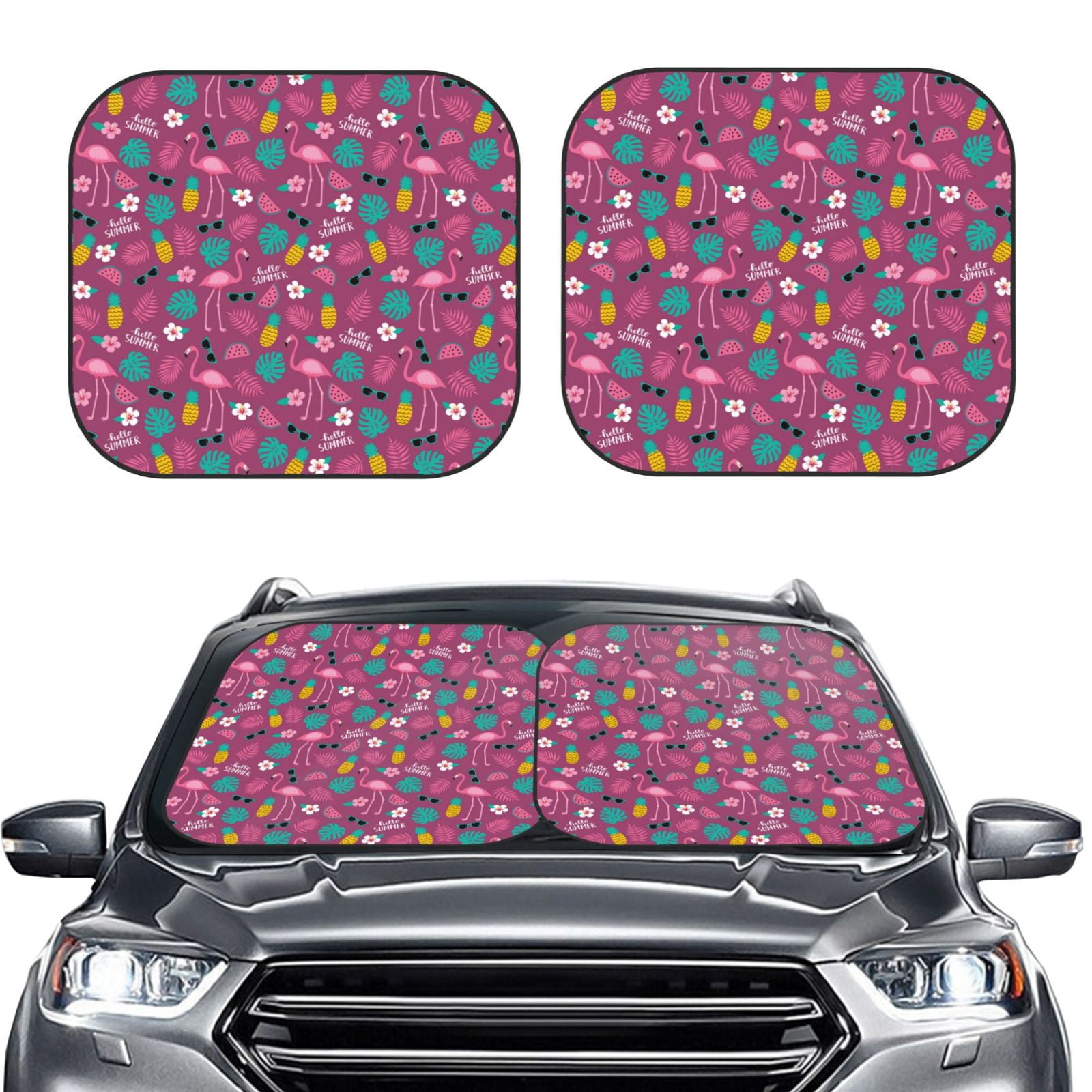 Matuu Summer Flamingo 2 Piece Car Windshield Sun Shade Foldable | Front ...