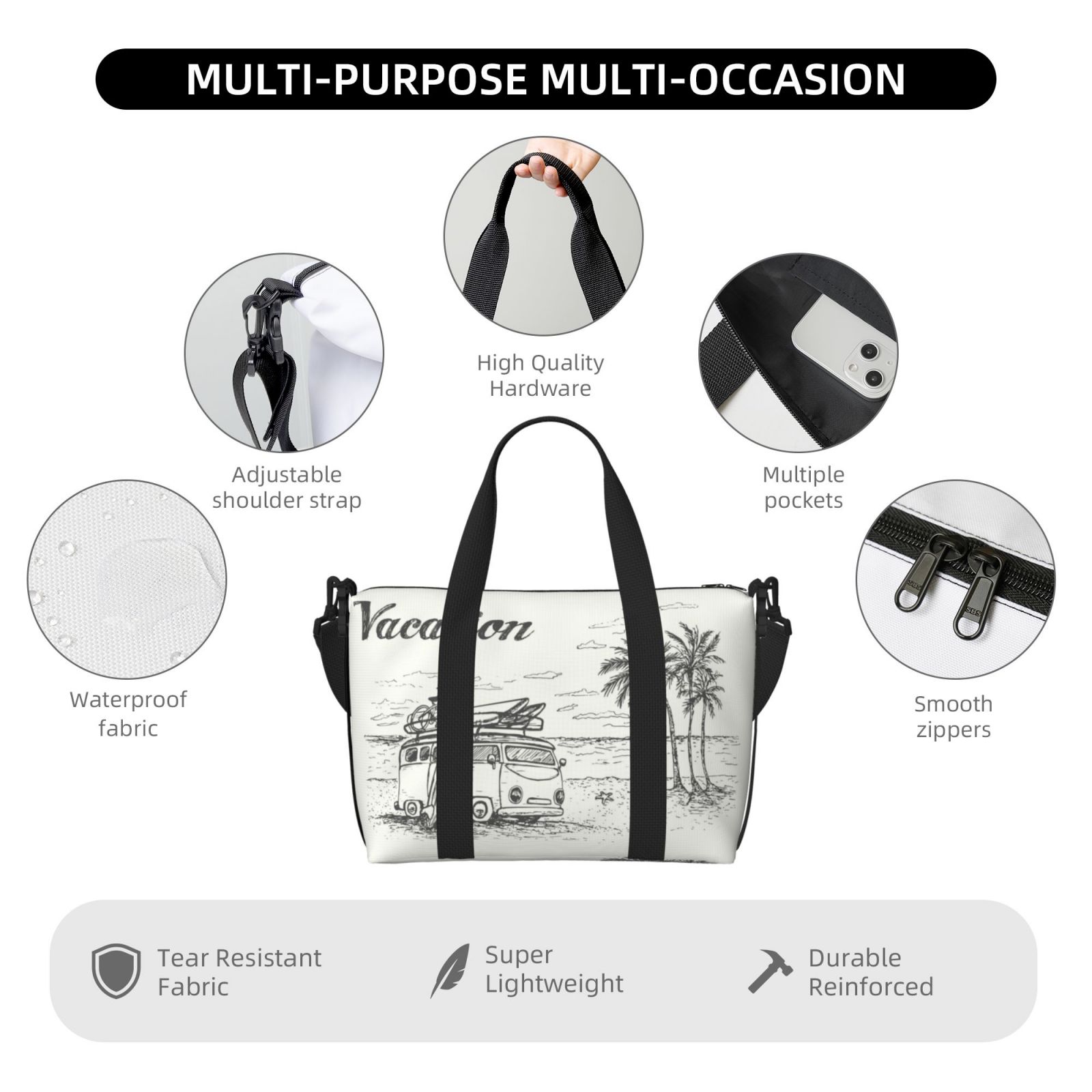 Matuu Summer Vacation Scene With Camping Van for Travel Duffel Bag, for ...