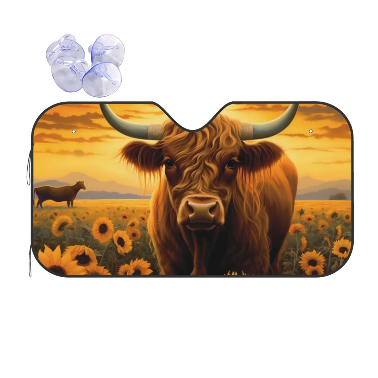 Matuu Sunset Sunflower Cow A Print Foldable Front Window Car Windshield ...
