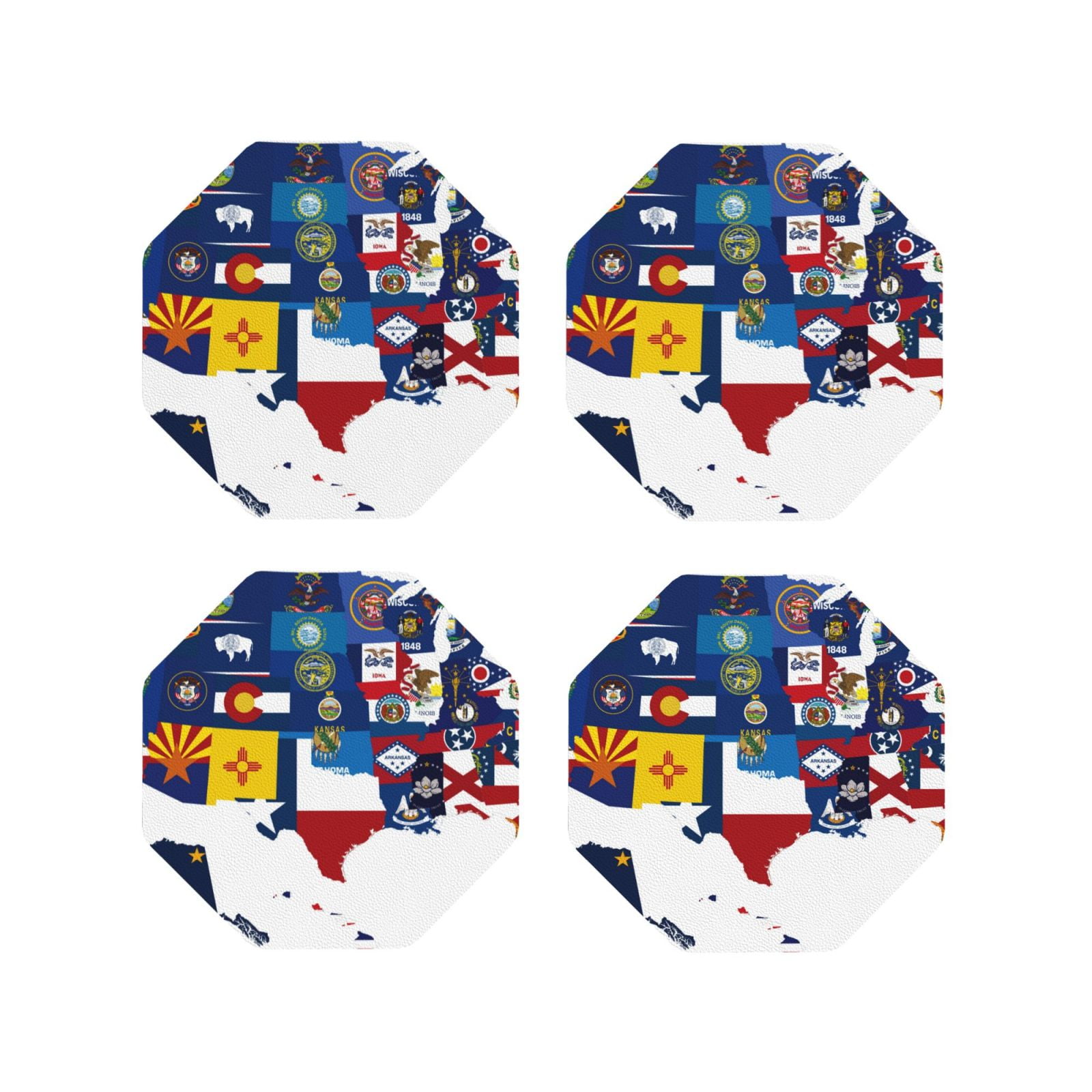Matuu The Map Of United States for Cup Coasters Set of 4 Leather ...
