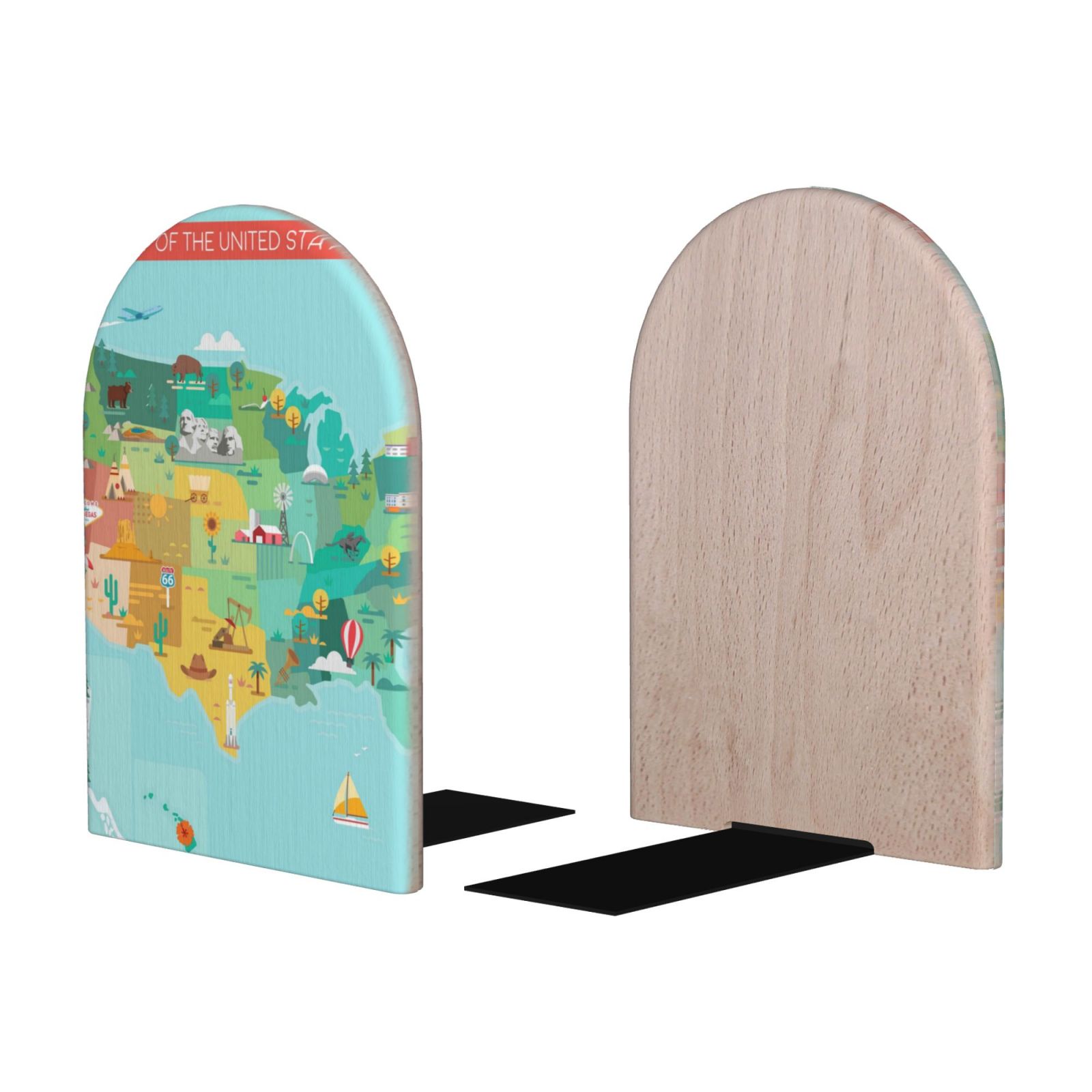 Matuu USA Tourist Map Print Wooden Non-Slip Bookends, Heavy Duty Books ...
