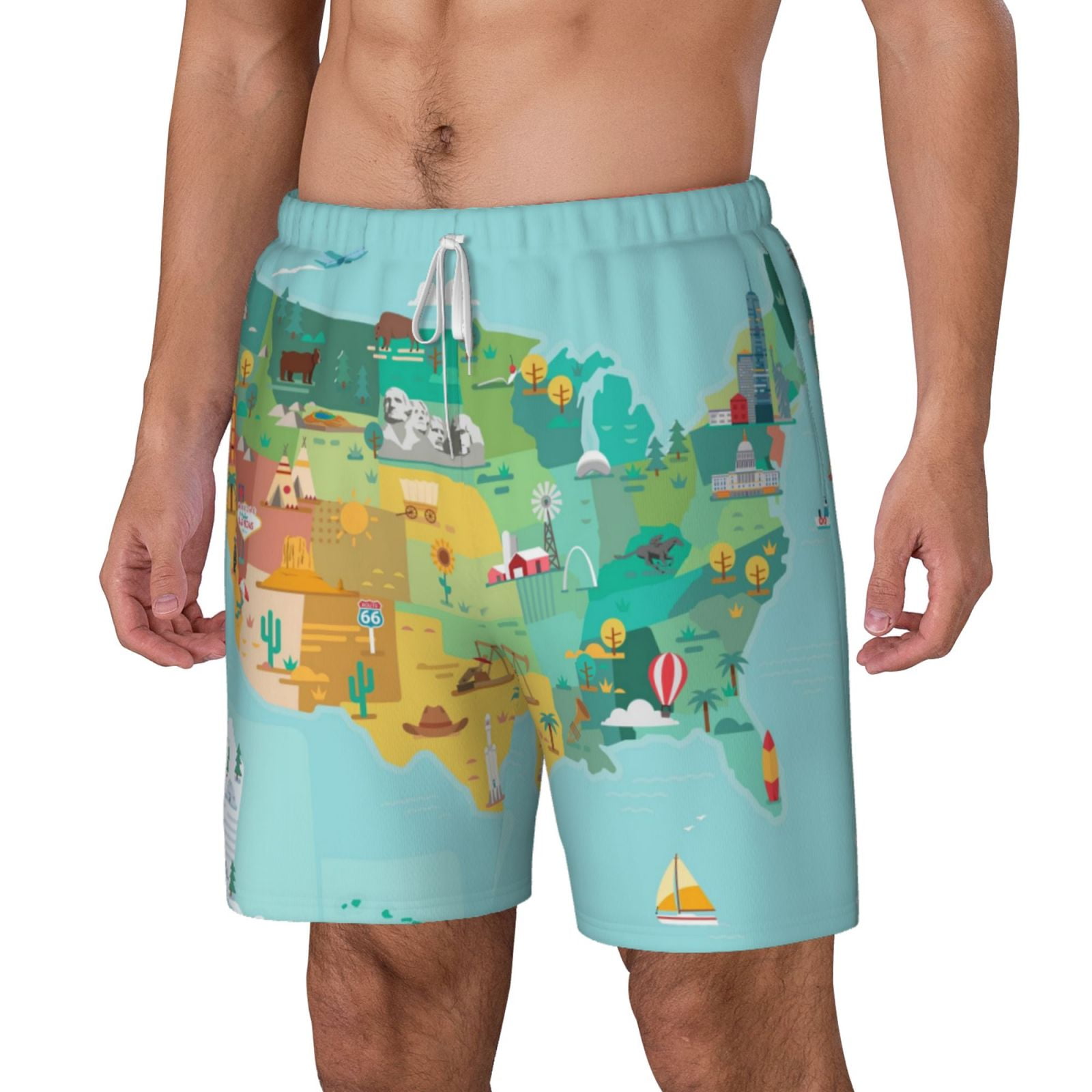 Matuu USA Tourist Map for Men's quick-dry swim shorts with compression ...
