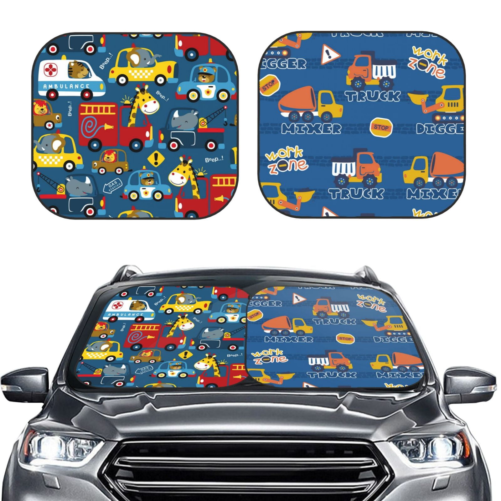Matuu Vehicles Cartoon with Funny Drivers 2 Piece Car Windshield Sun ...