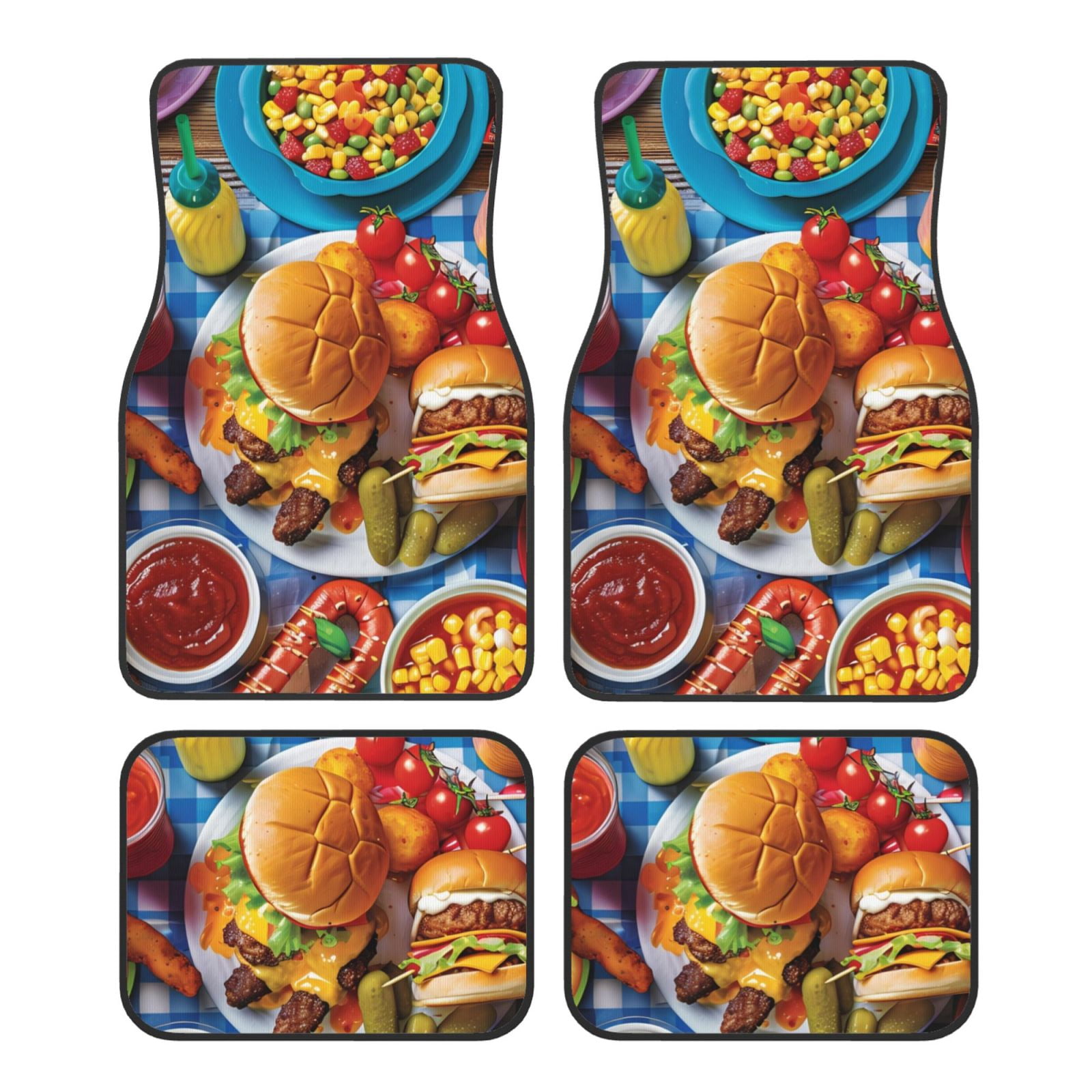 Matuu Vibrant Picnic Food Spread print 4-Piece All-Weather Floor Mats ...