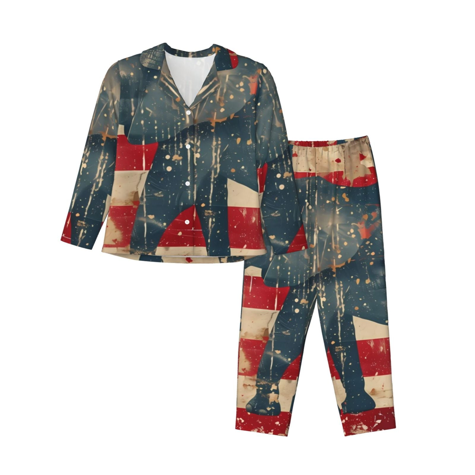 Matuu Vintage American Flag Elephant for Women's Long-Sleeved Pajama ...