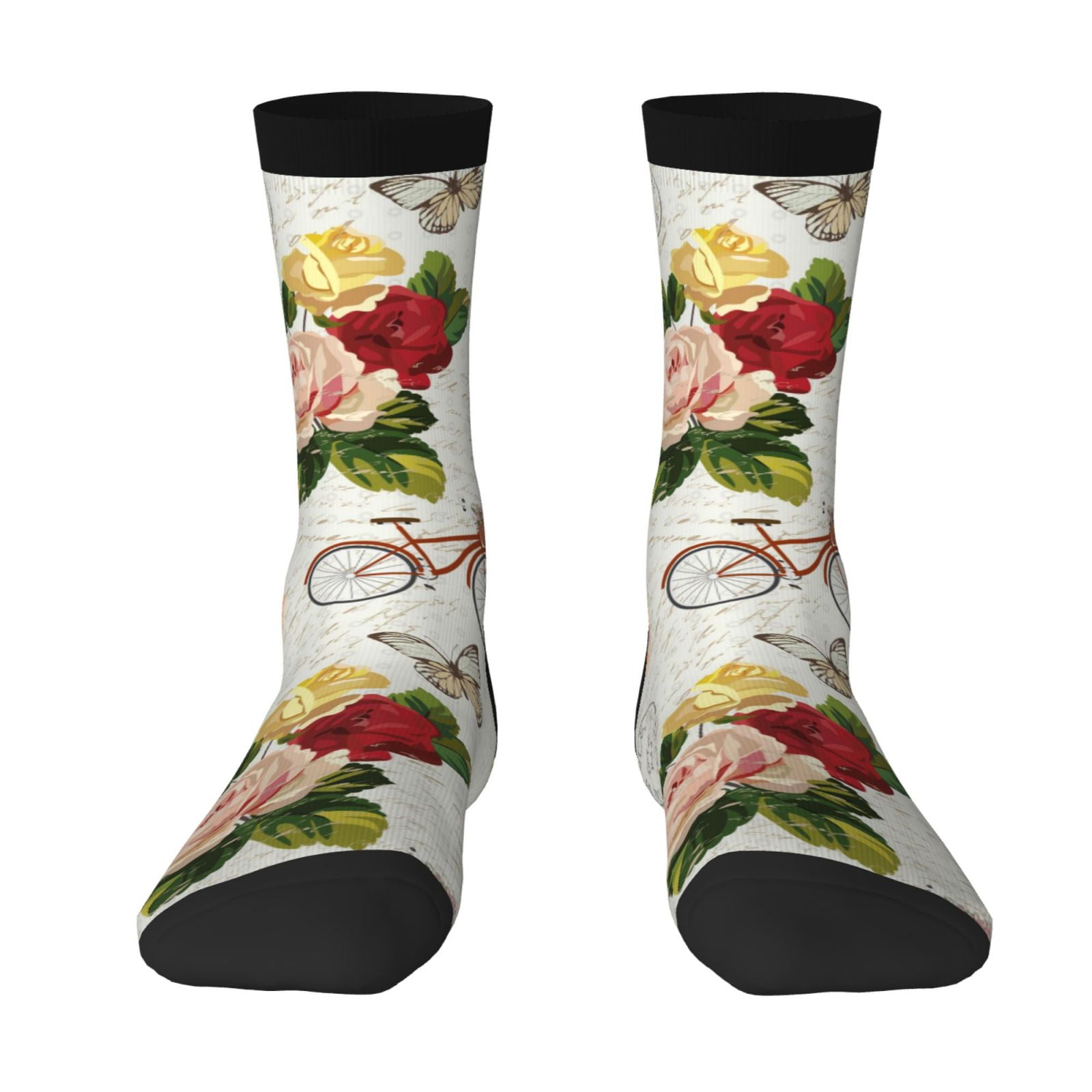 Matuu Vintage Bike Flower Butterfly for Men's Athletic,Crew Soft Moisture-wicking Socks with ...