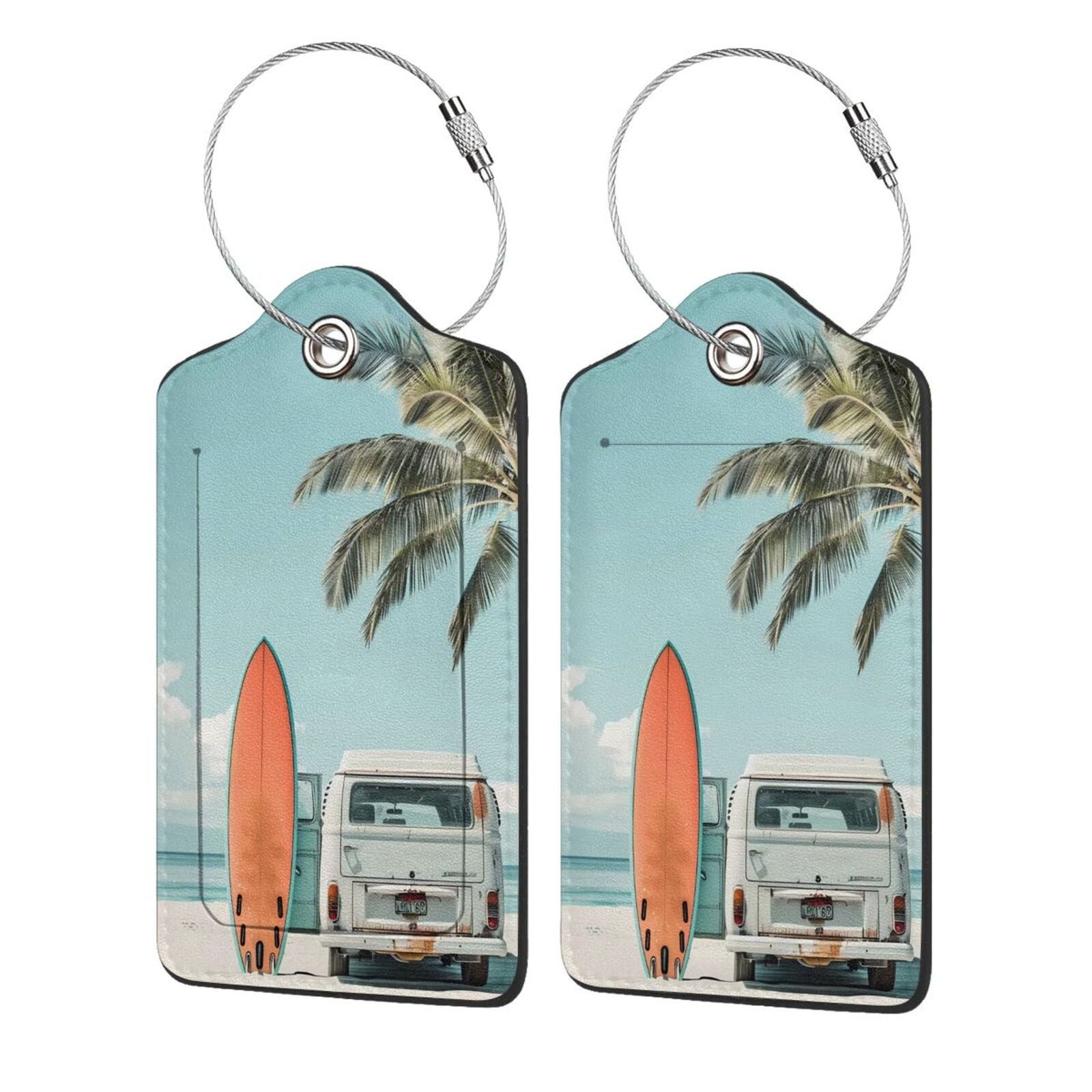 Matuu Vintage Surf Van Beach for Leather Luggage Tag Privacy Cover ID ...