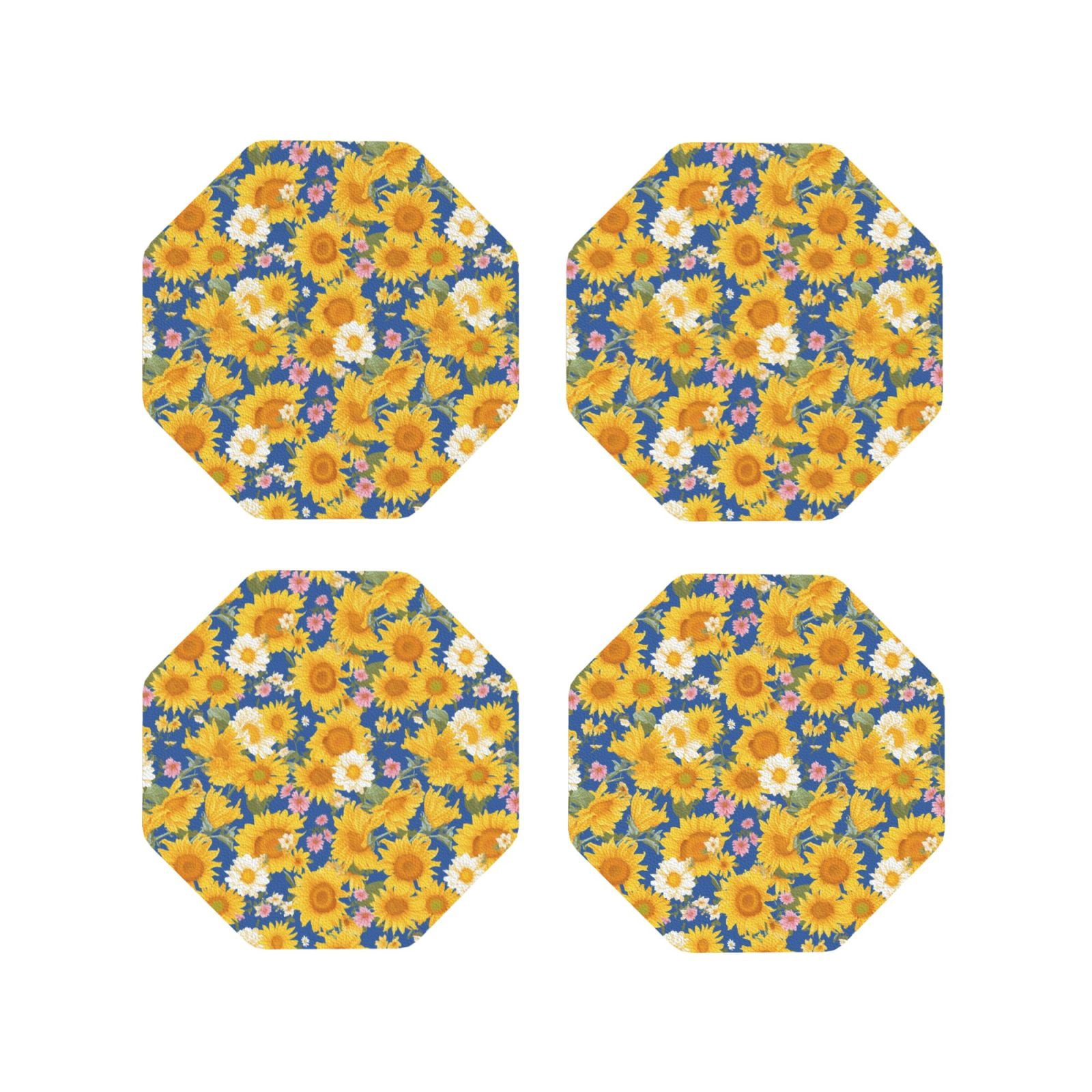 Matuu Vintage White Yellow Sunflower for Cup Coasters Set of 4 Leather ...