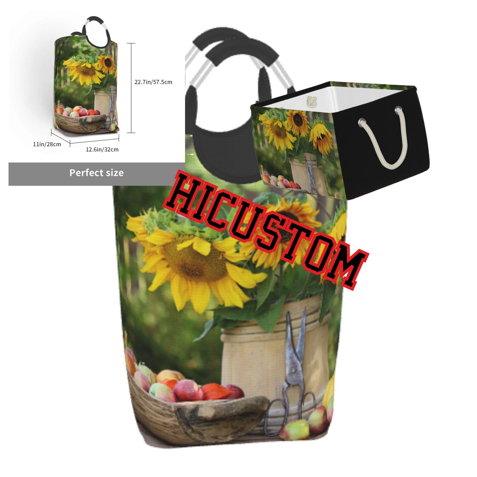 Matuu Vintage Wooden Bucket print 5L Foldable tall clothing basket with ...