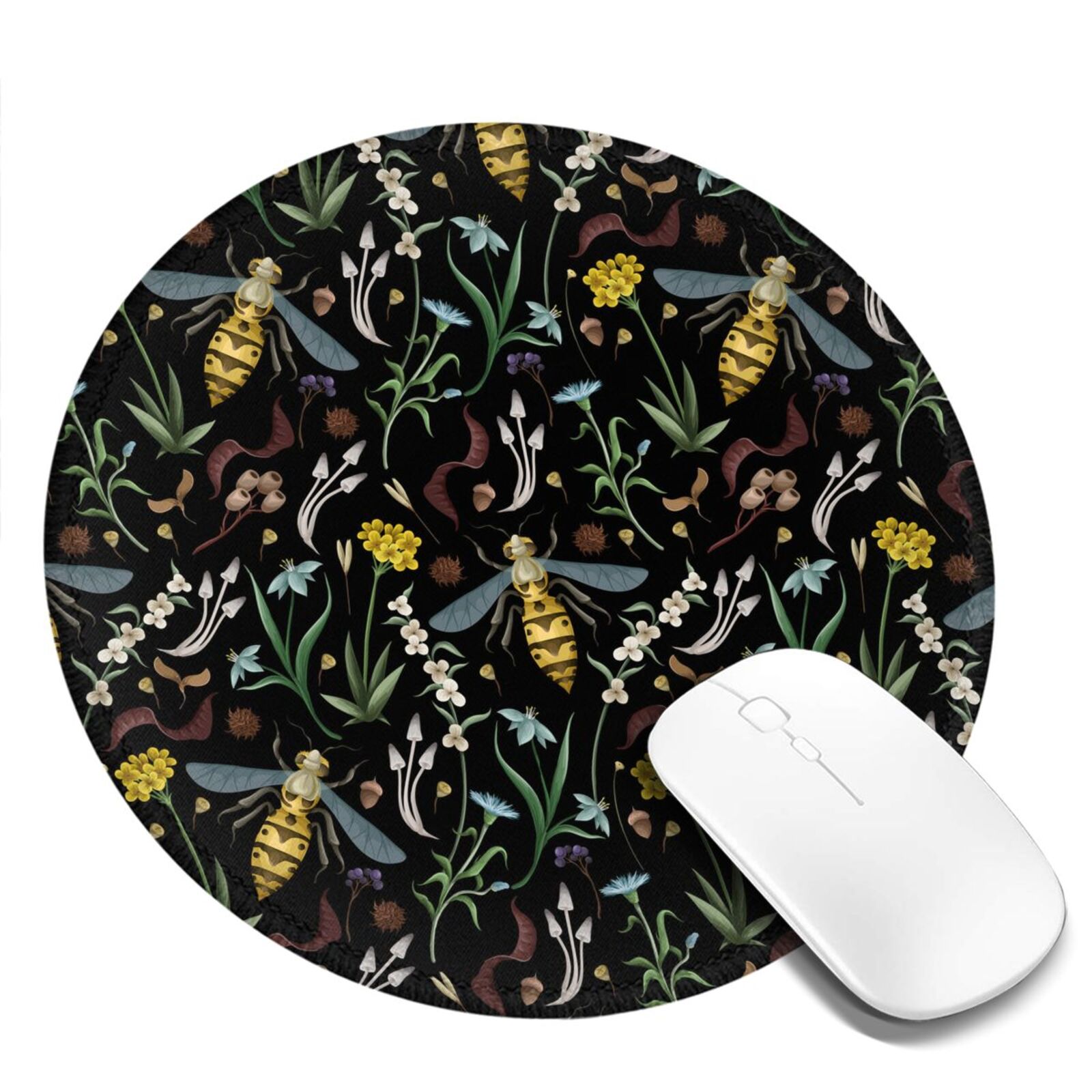 Matuu Wasp and Florals Printed Round Mouse Pad, Non-Slip Ergonomic ...