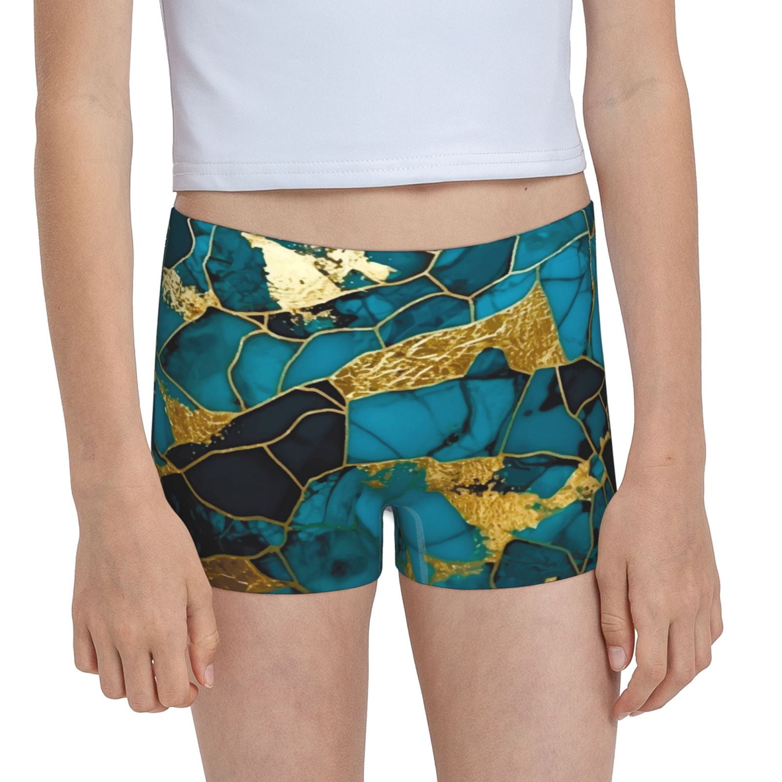 Matuu Watercolor Blue Marbled Print Girl's Boxer Briefs Stretch Cotton ...