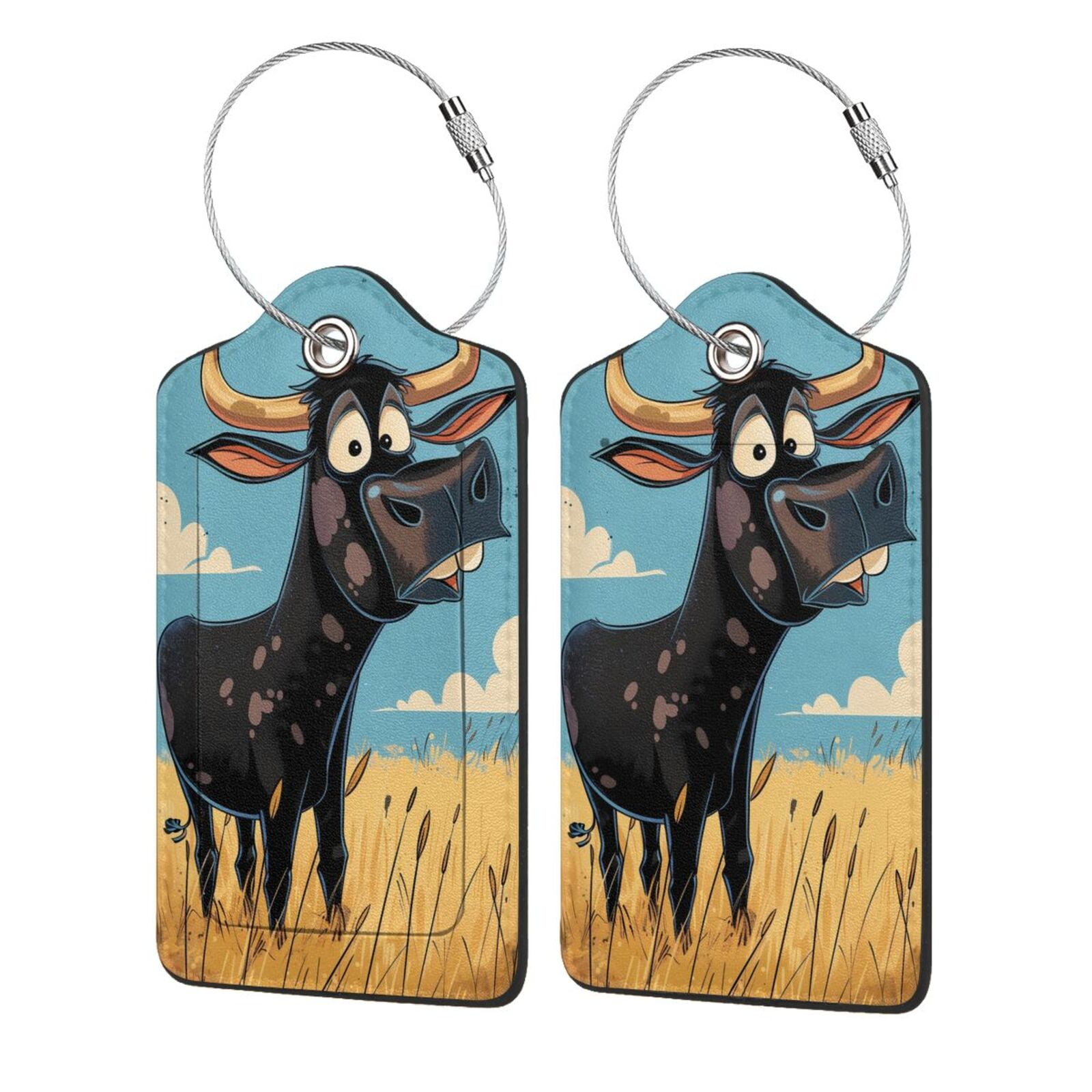 Matuu Whimsical Cartoon Cow for Leather Luggage Tag Privacy Cover ID ...