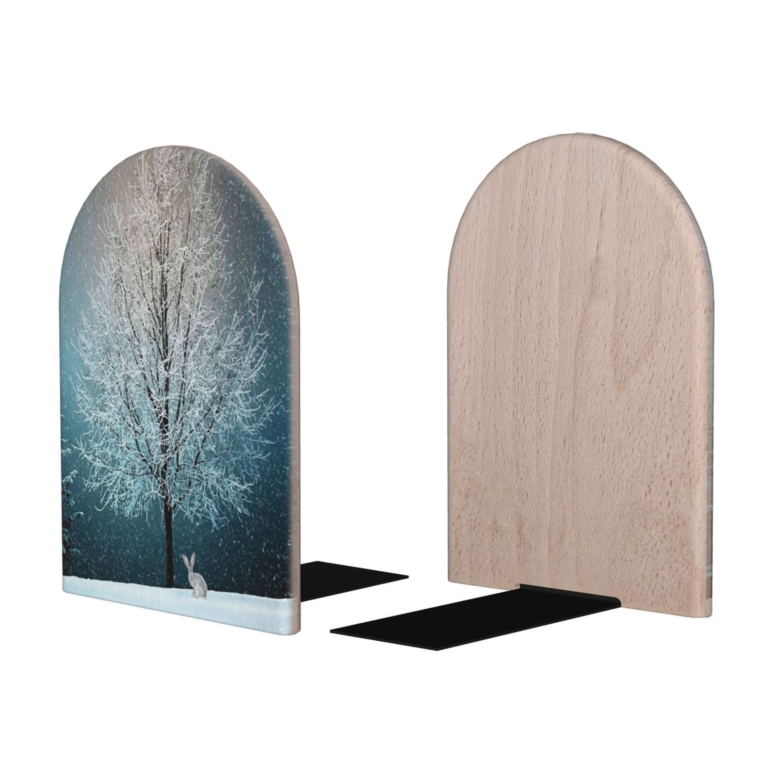 Matuu Winter Rabbit Print Wooden Non-Slip Bookends, Heavy Duty Books, 1 ...