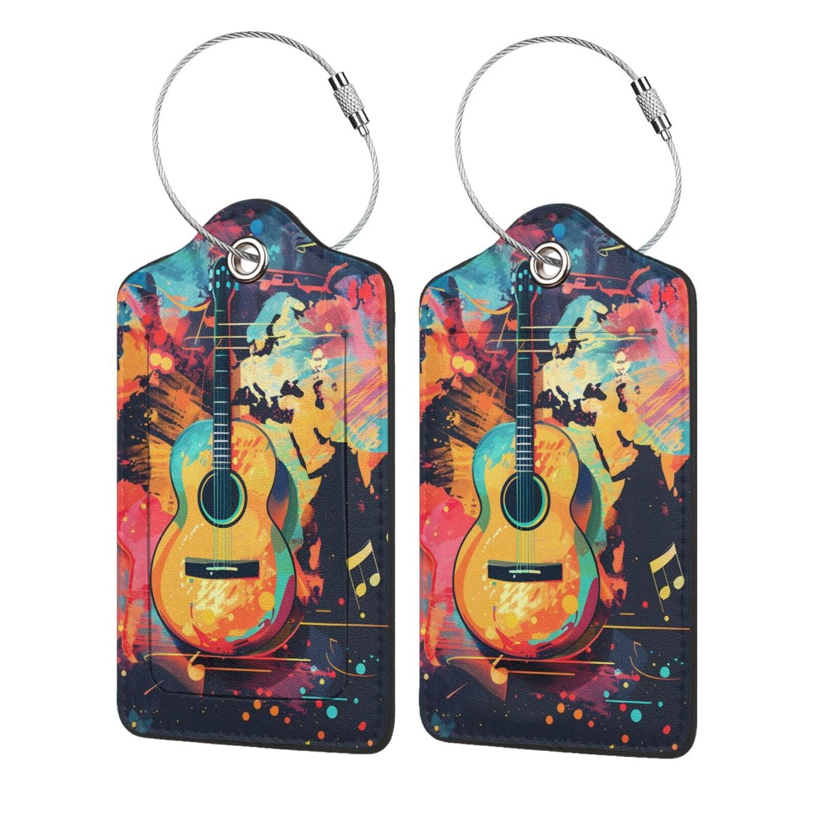 Matuu World Map Guitar Illustration for Leather Luggage Tag Privacy ...