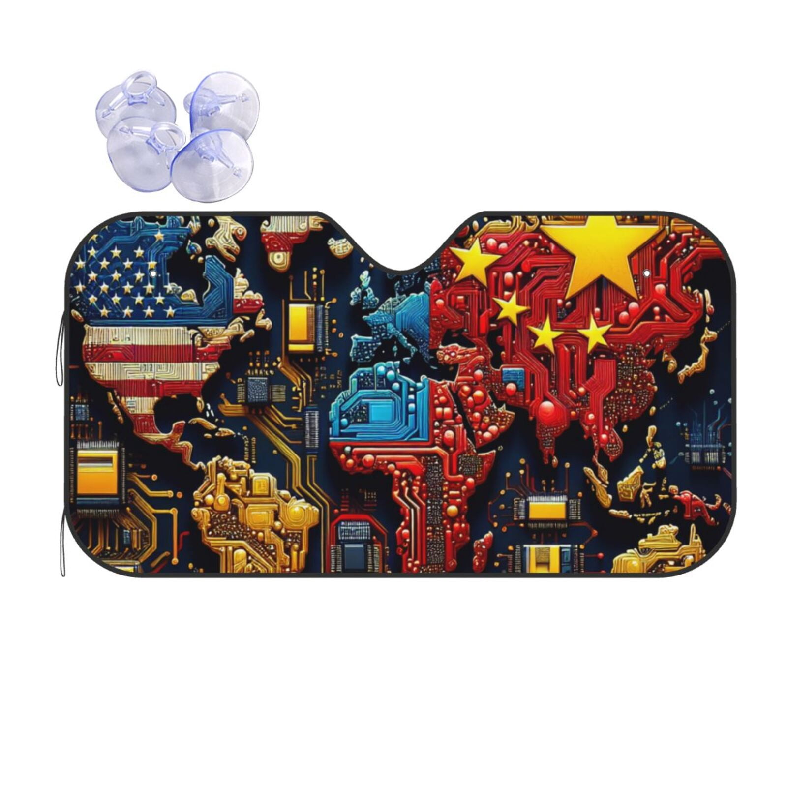 Matuu World Map Of Digital Circuits Print Foldable Front Window Car ...