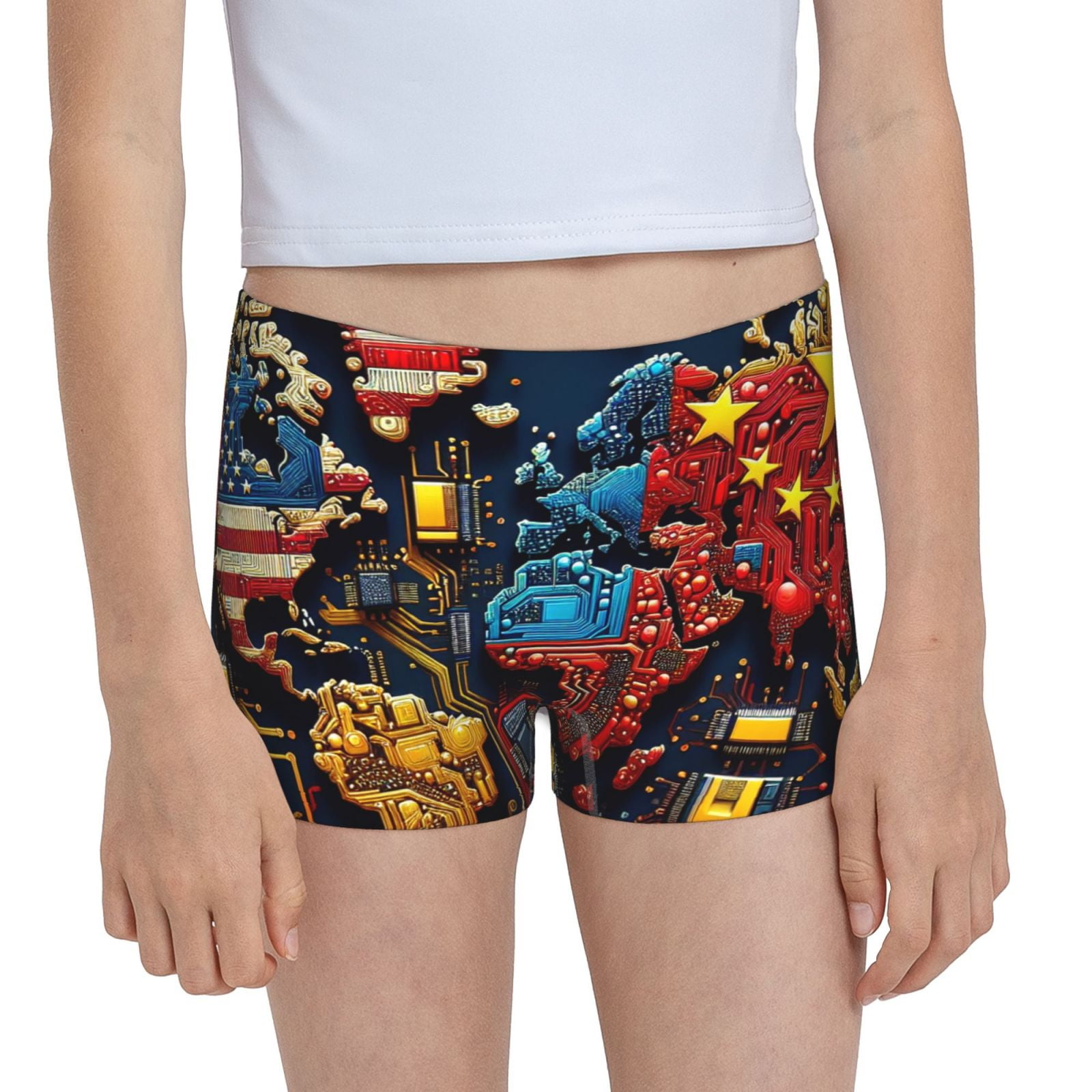Matuu World Map Of Digital Circuits Print Girl's Boxer Briefs Stretch ...