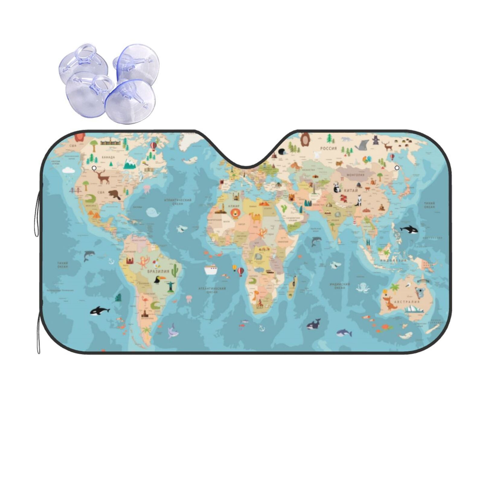 Matuu World Map With Animals 1 Print Foldable Front Window Car ...