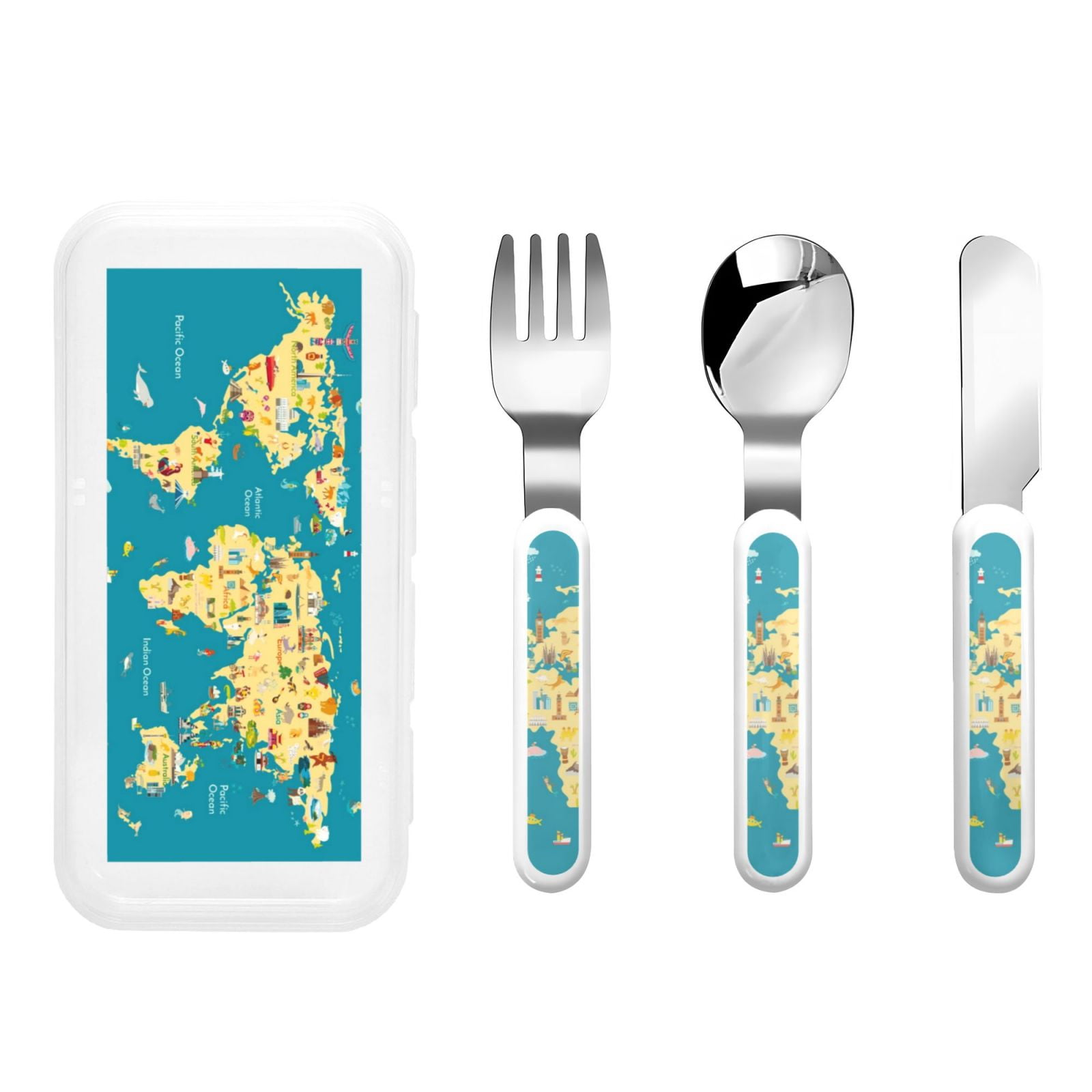 Matuu World Map With Landmarks for Stainless Steel Kids Cutlery and ...