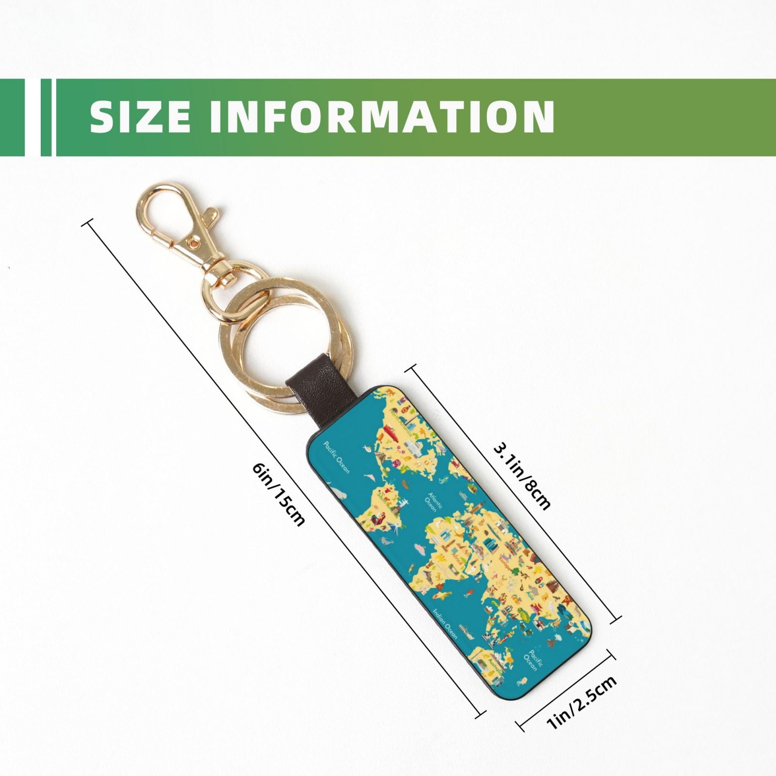 Matuu World Map With Landmarks for Car Fob Key Chain PU Leather ...