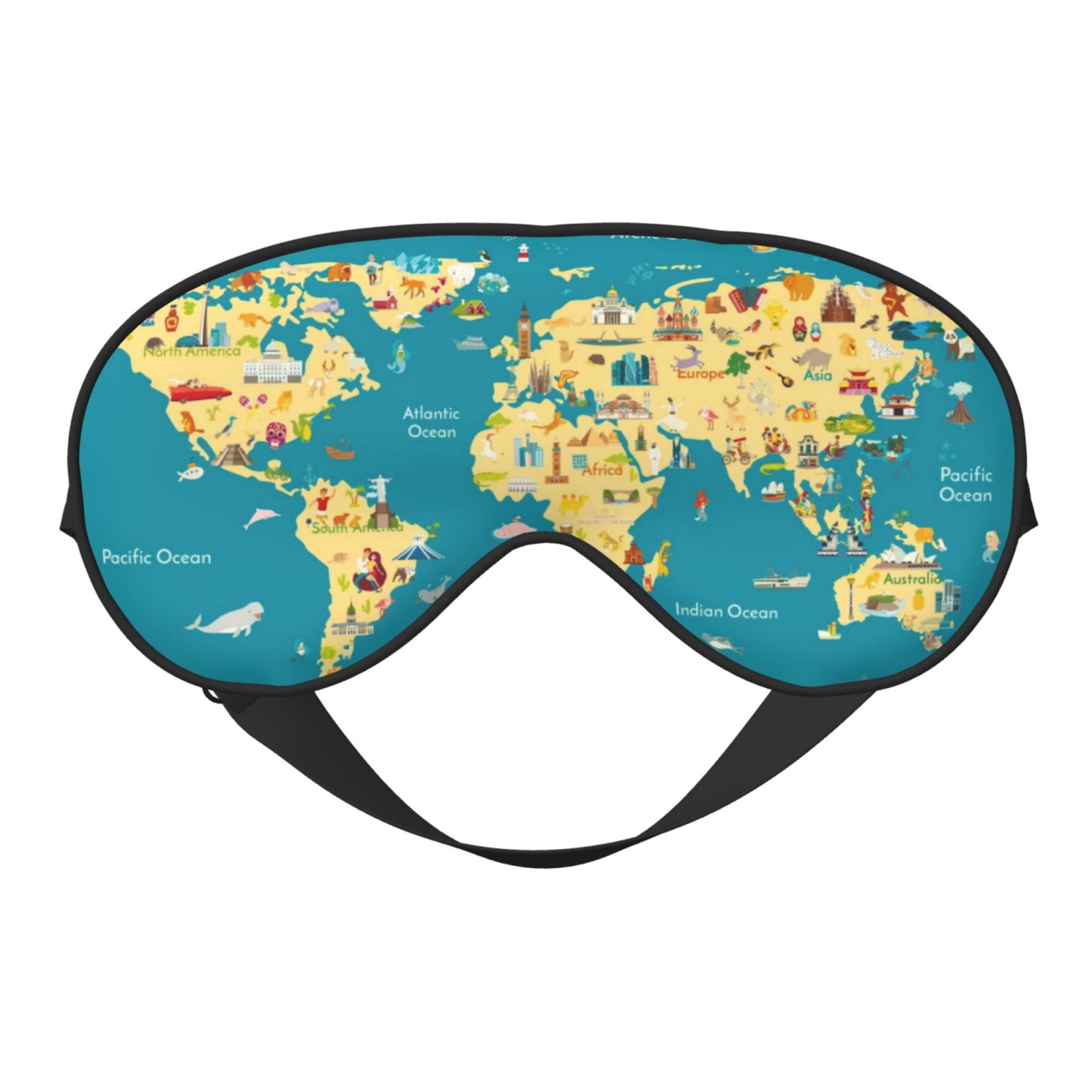 Matuu World Map With Landmarks for Soft Eye Mask Sleep Mask with ...