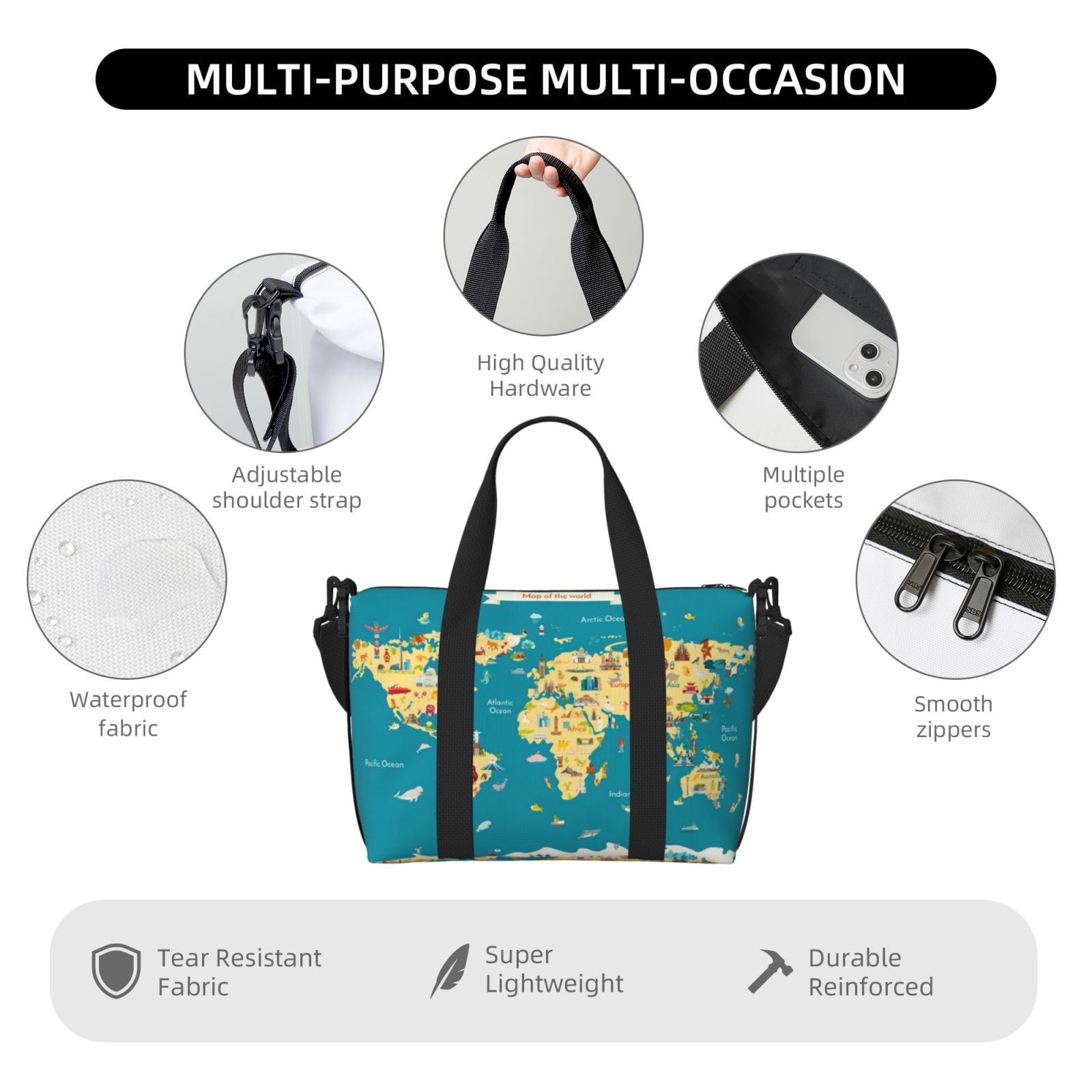 Matuu World Map With Landmarks for Travel Duffel Bag, for Men and Women ...