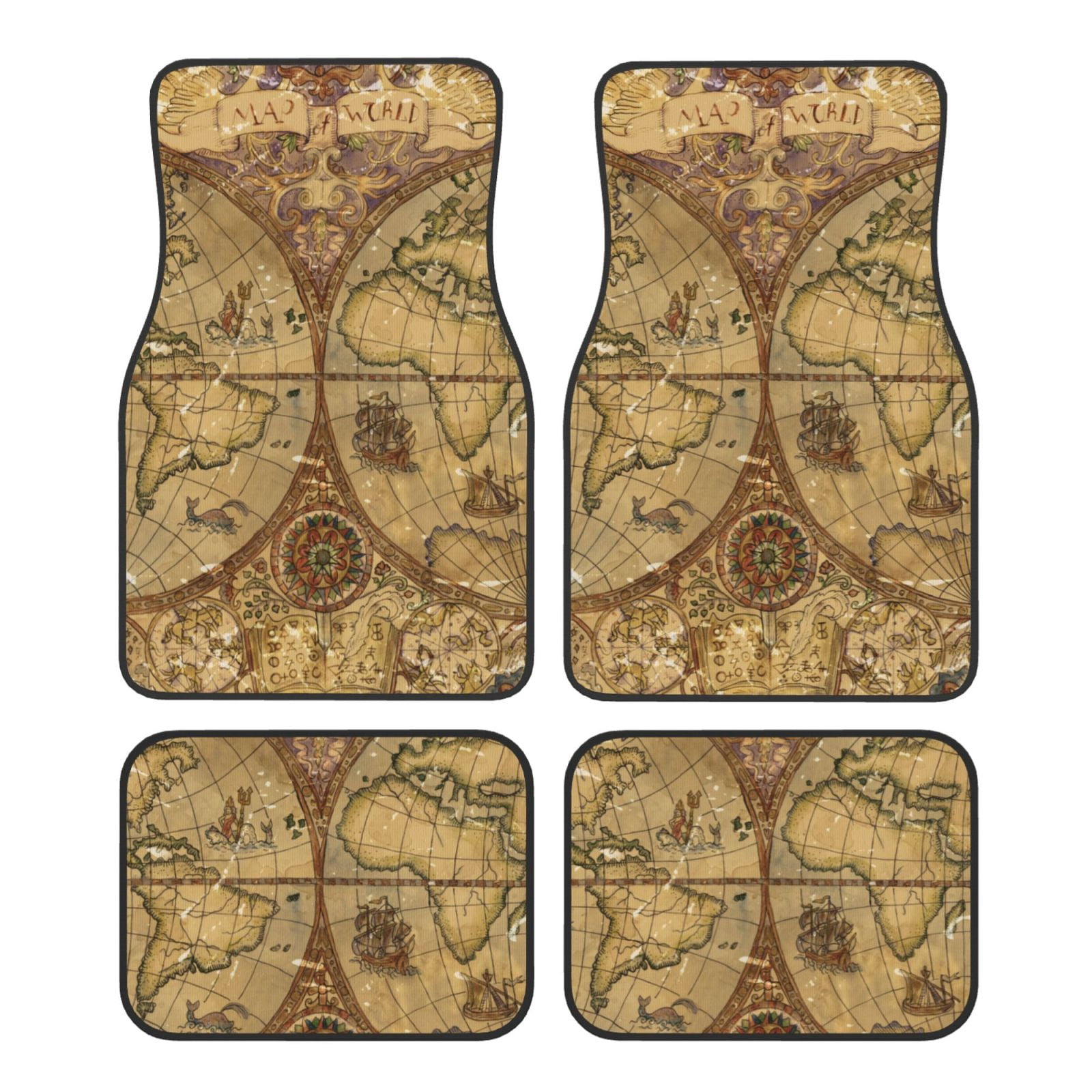 Matuu World Map1 print 4-Piece All-Weather Floor Mats for Universal ...