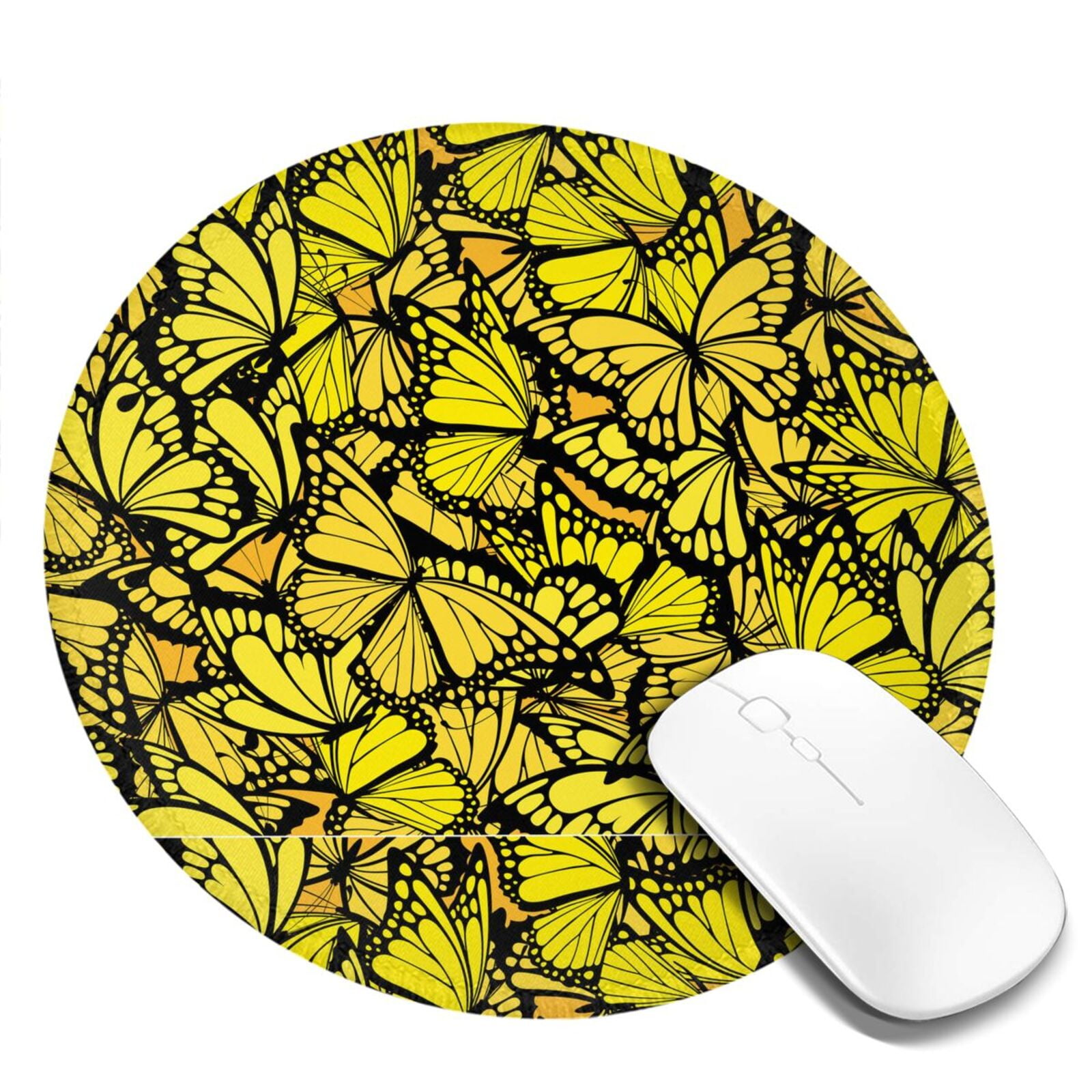 Matuu Yellow Butterflies Printed Round Mouse Pad, Non-Slip Ergonomic ...