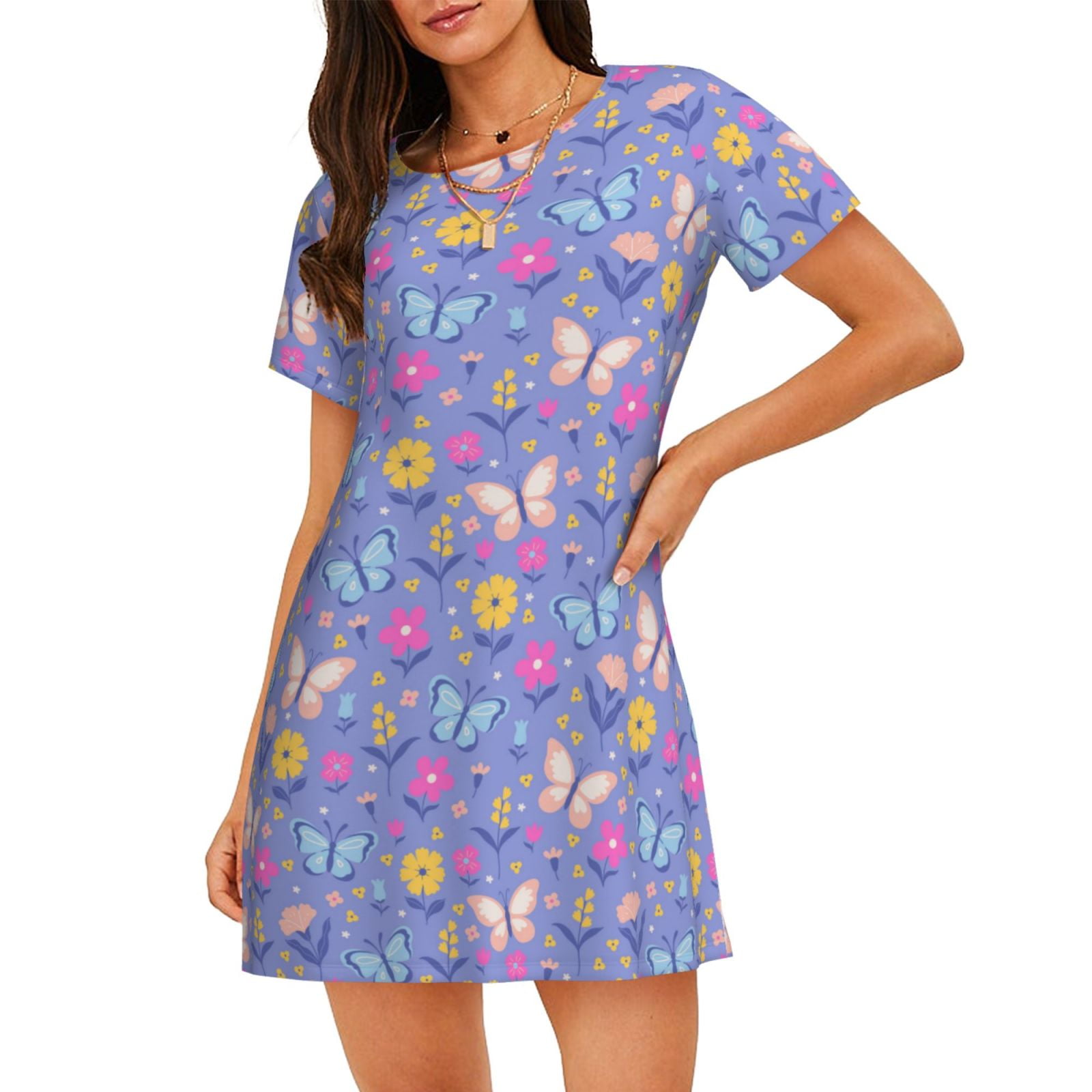 Matuu butterflies and flowers for Nightgowns for Women Short Sleeve ...