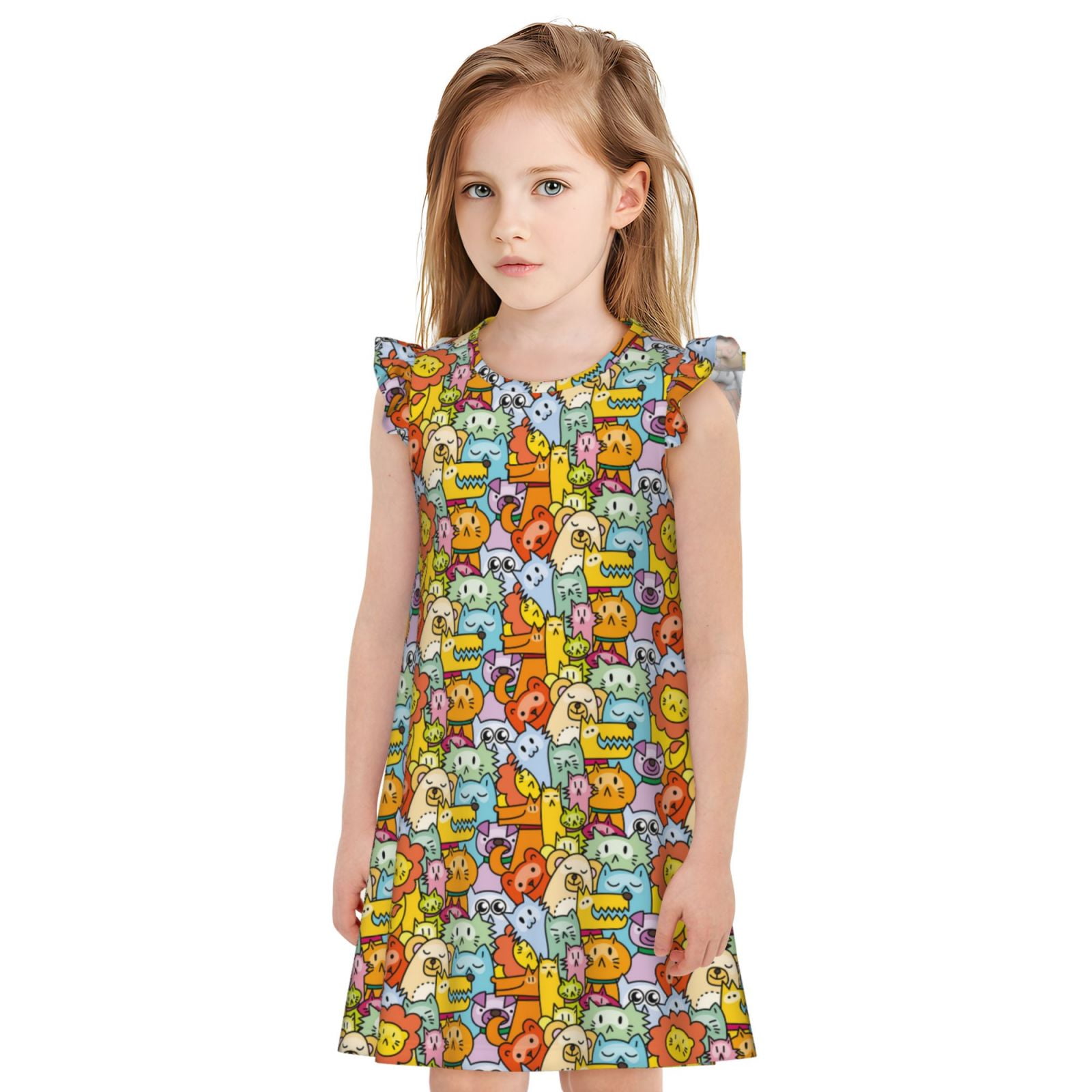 Matuu cute animals for Girls Nightgowns Pajamas Dress,Flutter Short Sleeves Nighggowns for Girls ...