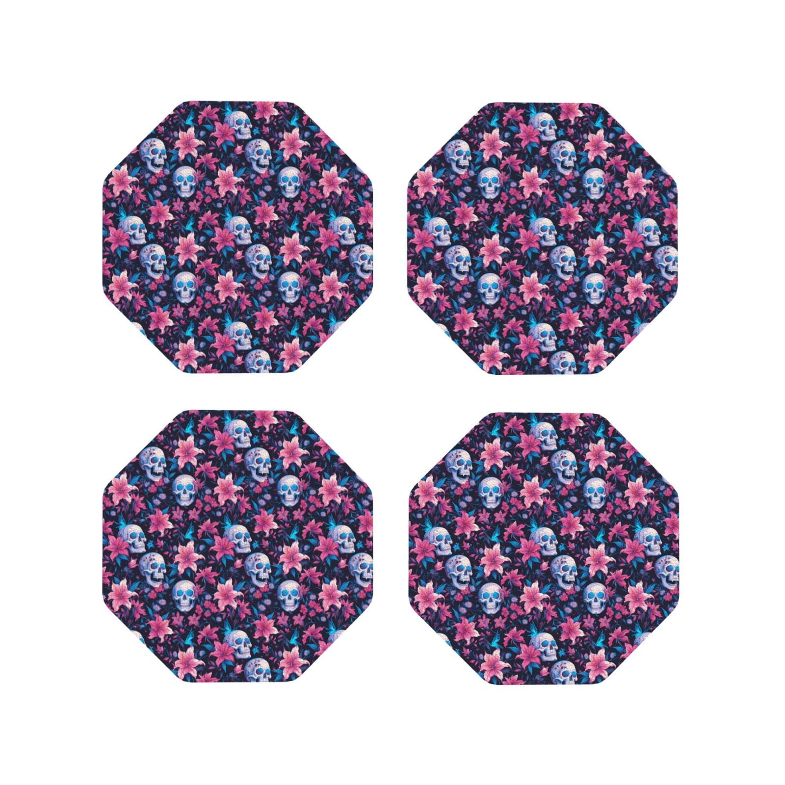 Matuu funny Skull daisy flower for Cup Coasters Set of 4 Leather ...