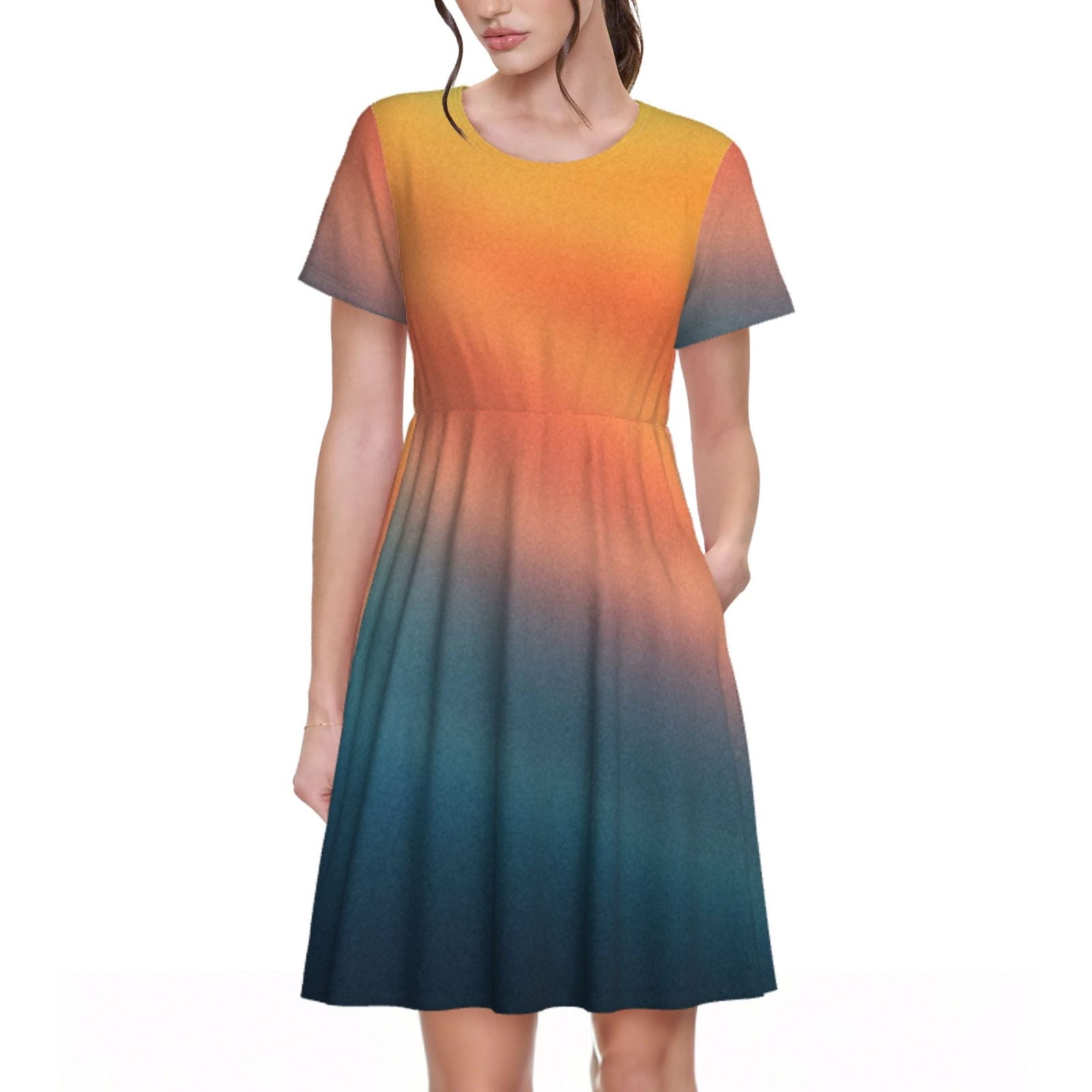 Matuu yellow orange and teal for Summer Dress for Women with Pockets ...