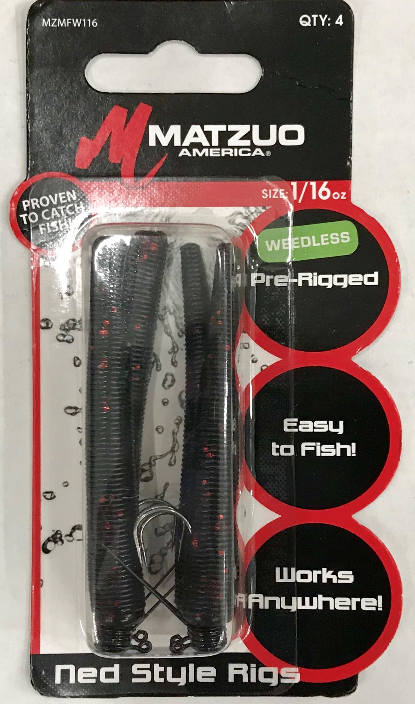 Matzuo 1/16 WDLS NED RIG BLK/RD 4PK, Fishing Rigs - Walmart.com