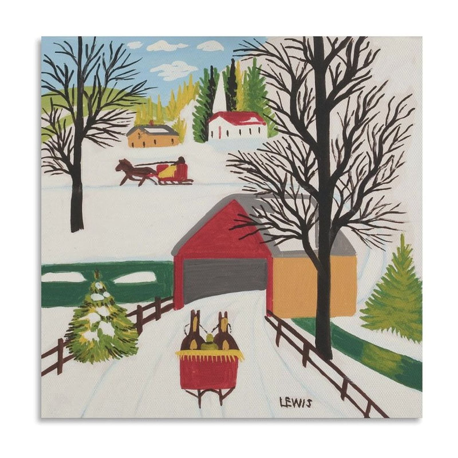 Maud Lewis Painting Print COVERED BRIDGE IN WINTER Art Poster Canvas ...