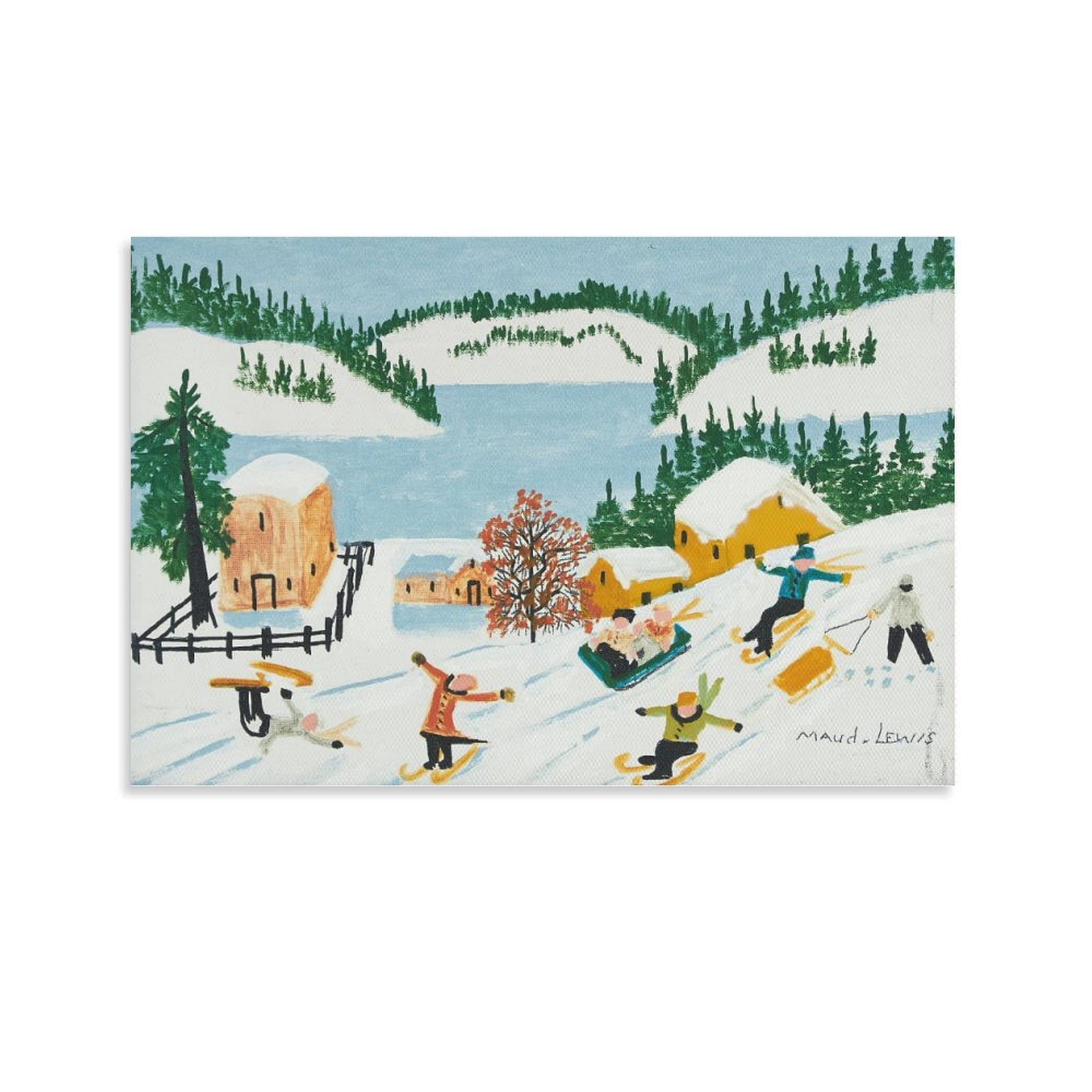 Maud Lewis Painting Print Skiing And Sledding Scene Artworks Canvas ...