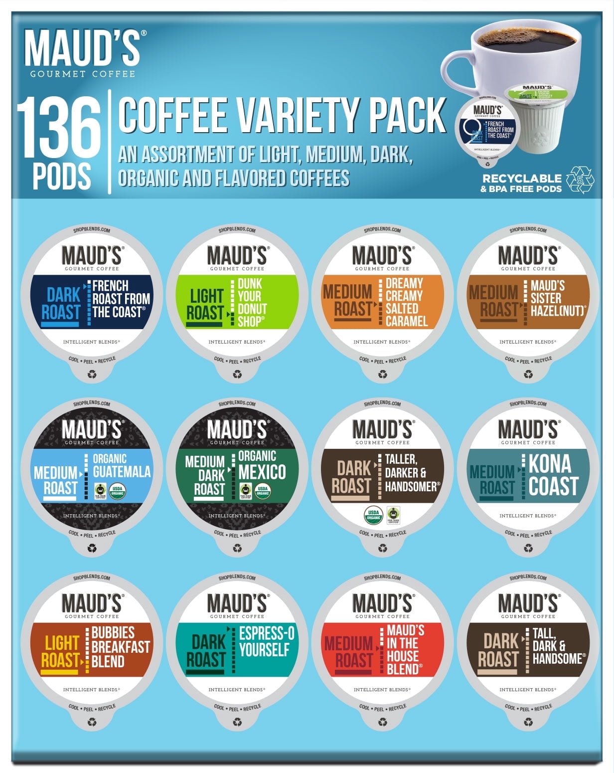 Maud's 12 Flavor Coffee Pods Variety Pack, Compatible w/ Multi Keurig K ...