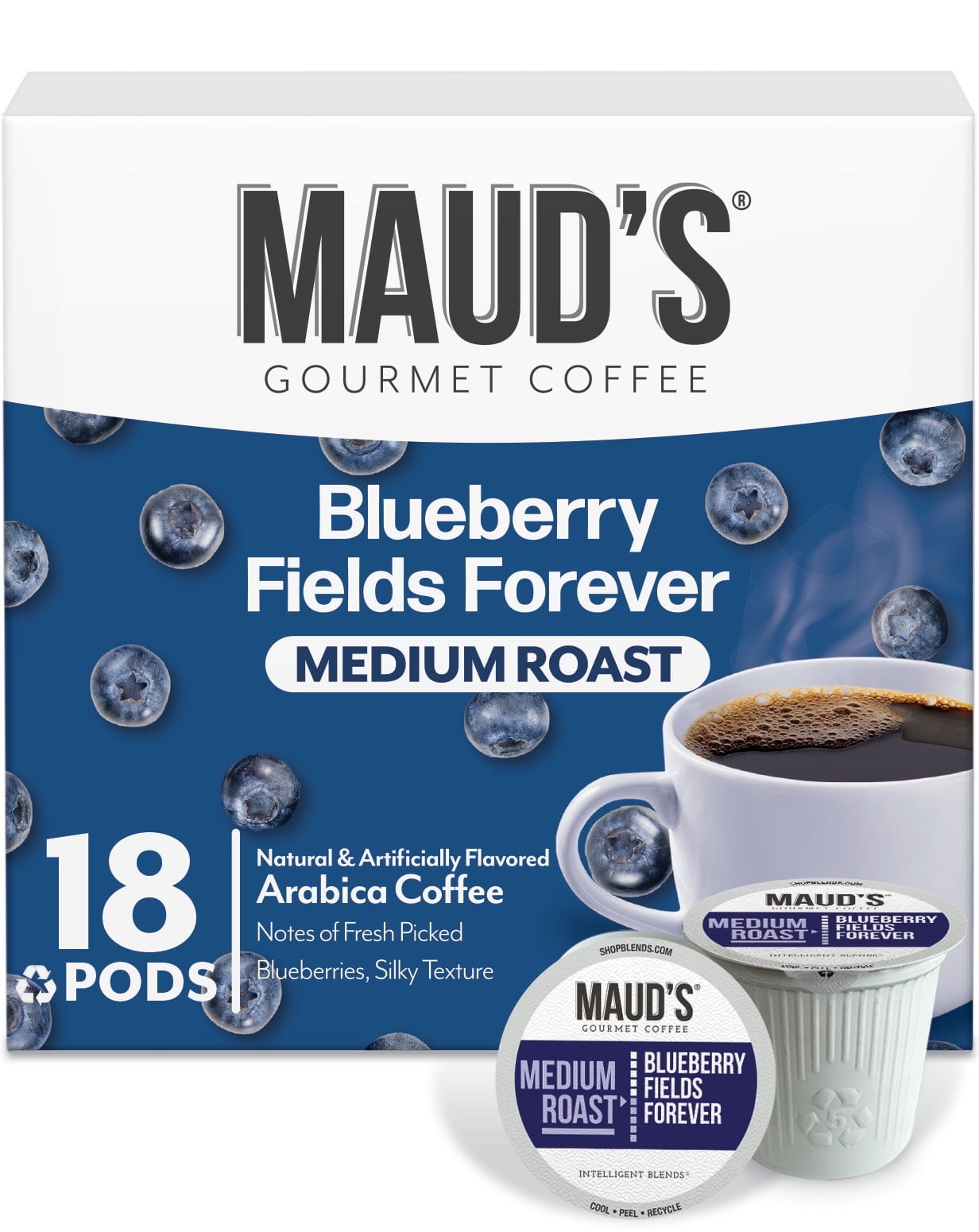 Maud's Blueberry Coffee Pods, Blueberry Fields Forever, Compatible w/ K-Cup Brewers, 18ct ...