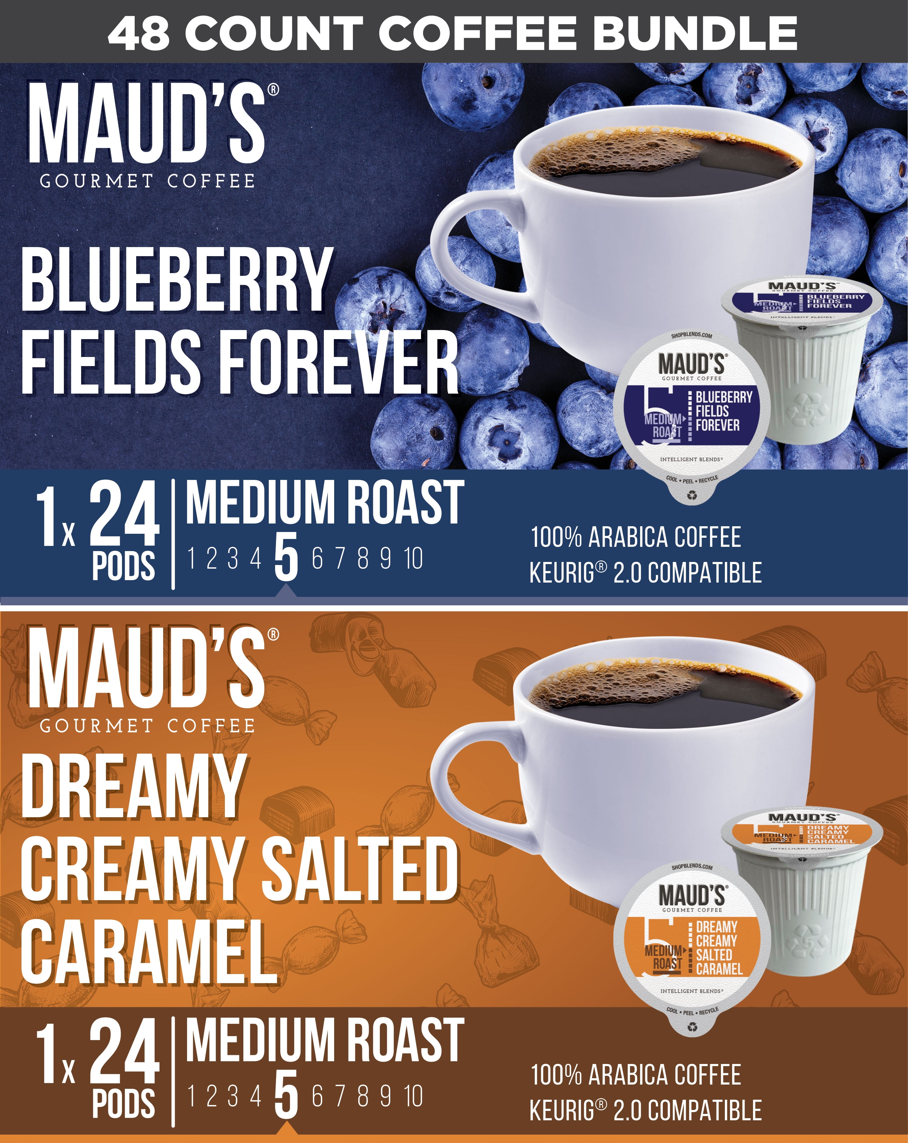 Maud's Blueberry - Dreamy Caramel Flavored Medium Roast Coffee Pod Bundle, 48ct - Walmart.com