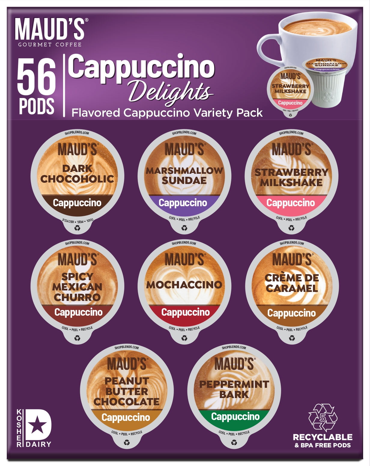 Maud's Cappuccino Coffee Pods Variety Pack, Cappuccino Delight ...